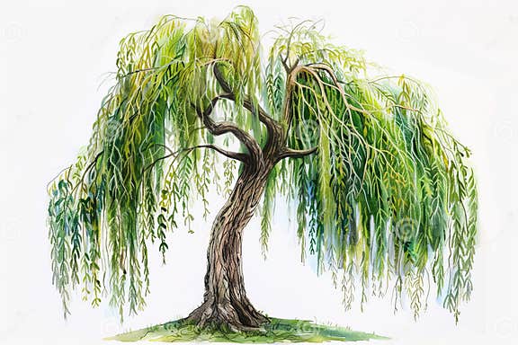 Pencil Drawing of Willow Tree. Generative AI. Stock Illustration ...