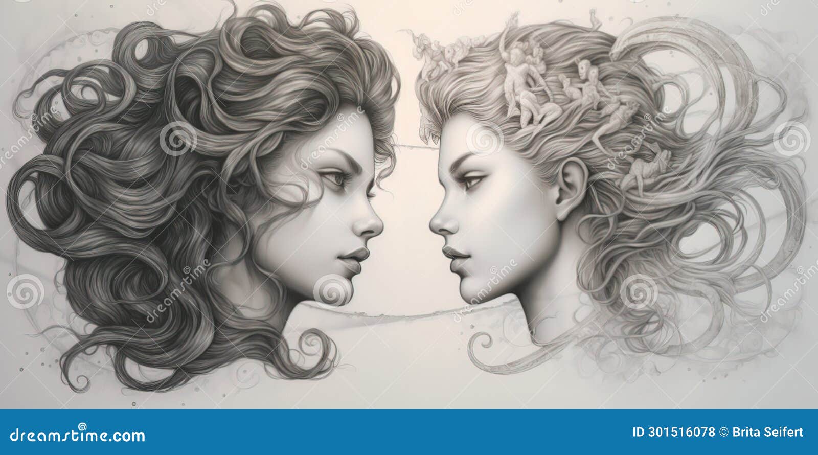 Pencil Drawing of Zodiac Sign Gemini Stock Illustration - Illustration ...
