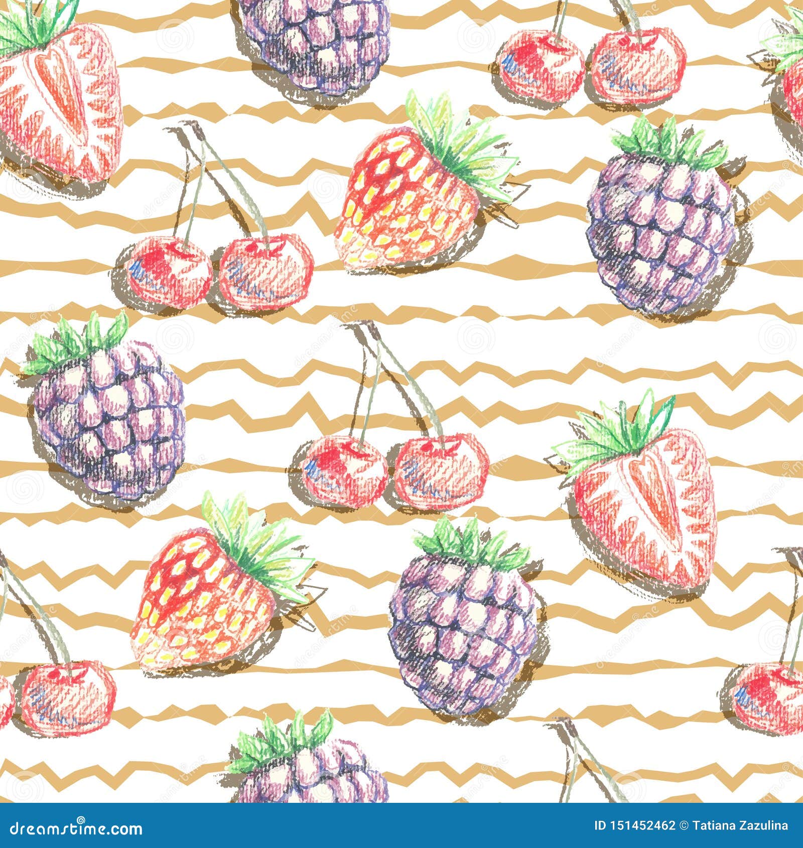 Seamless Vector Pattern of Berries. Hand Drawn Illustration. Stock ...