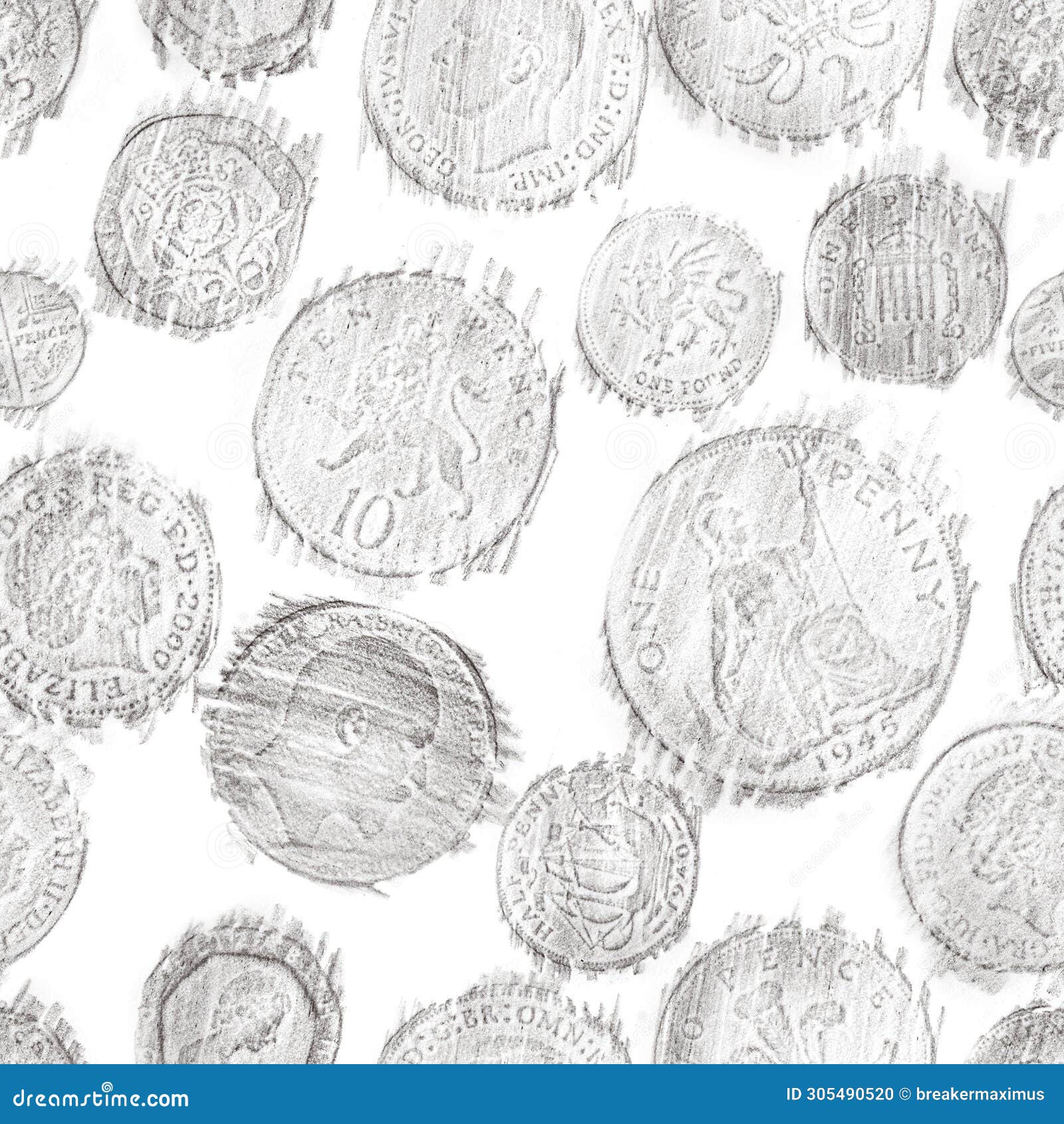 Pencil Drawn Illustration of British Coins Stock Illustration ...