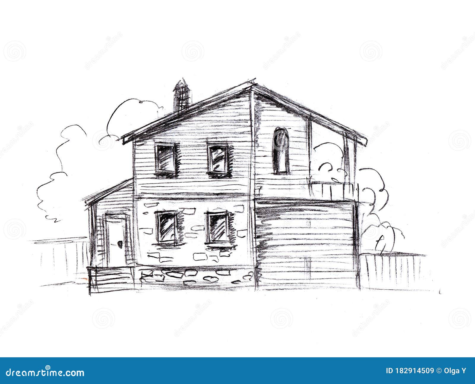 Pencil Drawn Two-story Apartment Building. Stock Illustration ...
