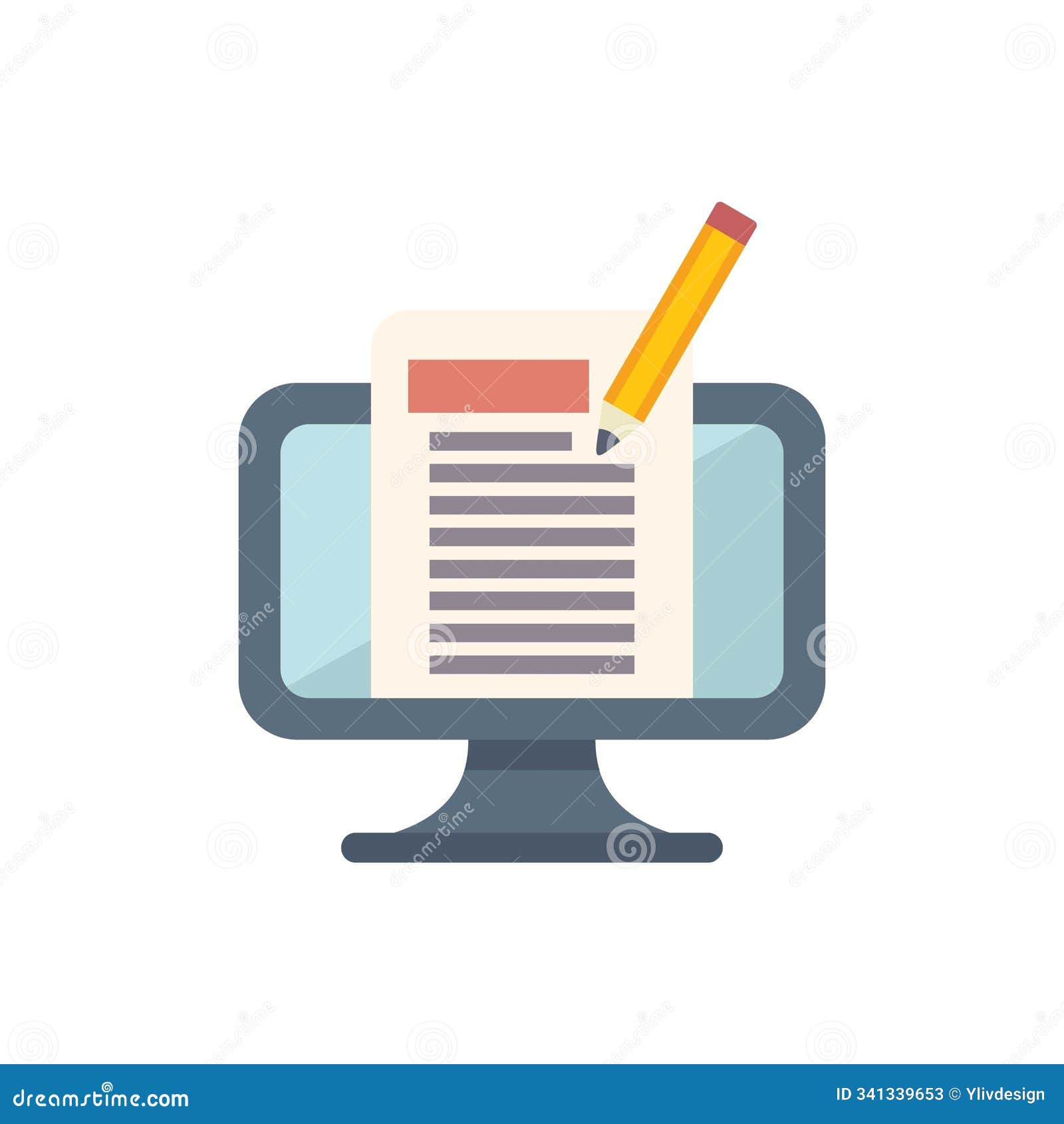 Pencil Editing Text on Computer Screen with Cursor in Flat Cartoon ...