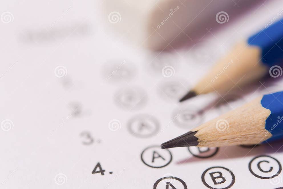 Pencil and Eraser on Answer Sheets or Standardized Test Form with ...