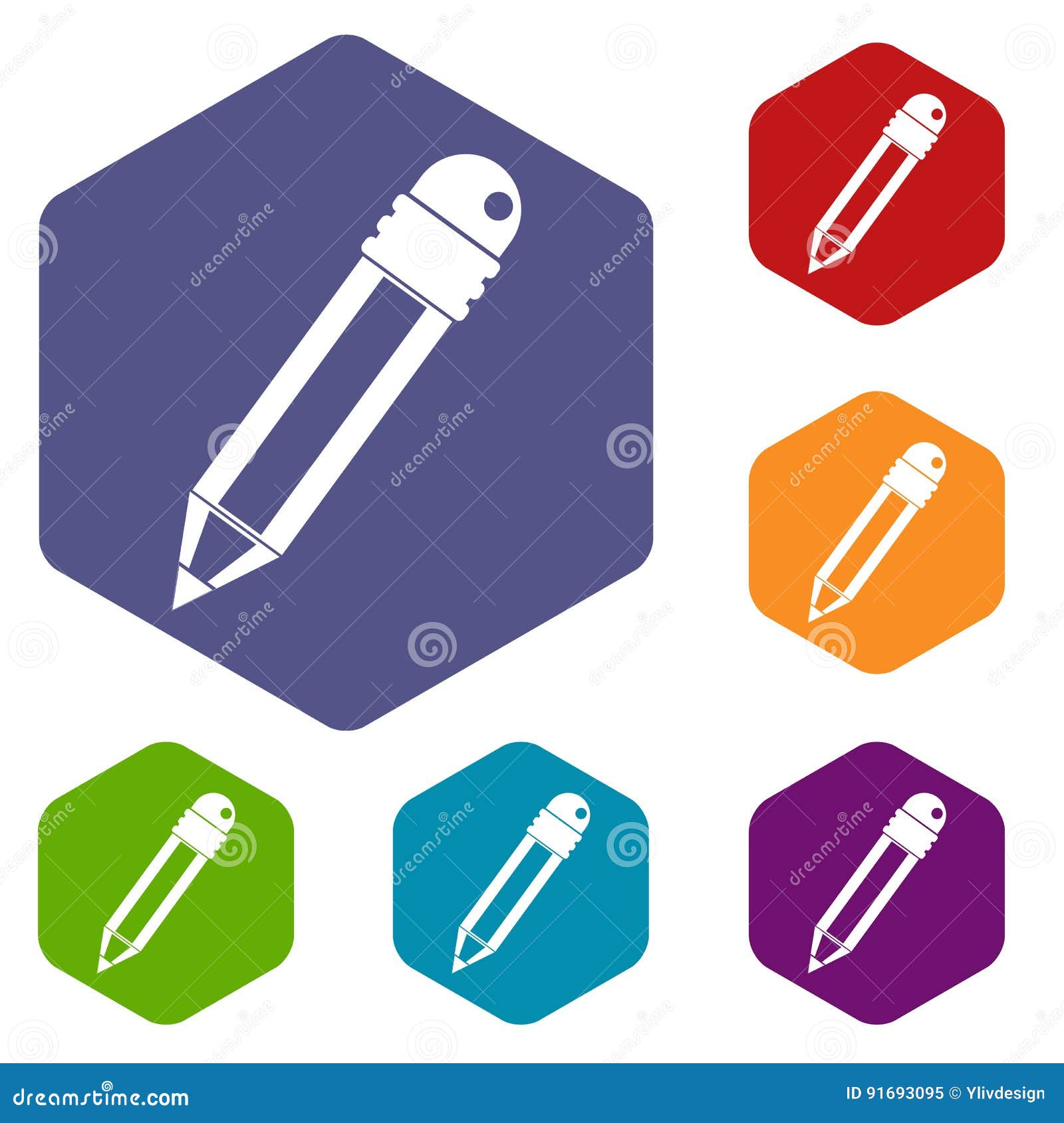 Pencil with Eraser Icons Set Hexagon Stock Vector - Illustration of ...