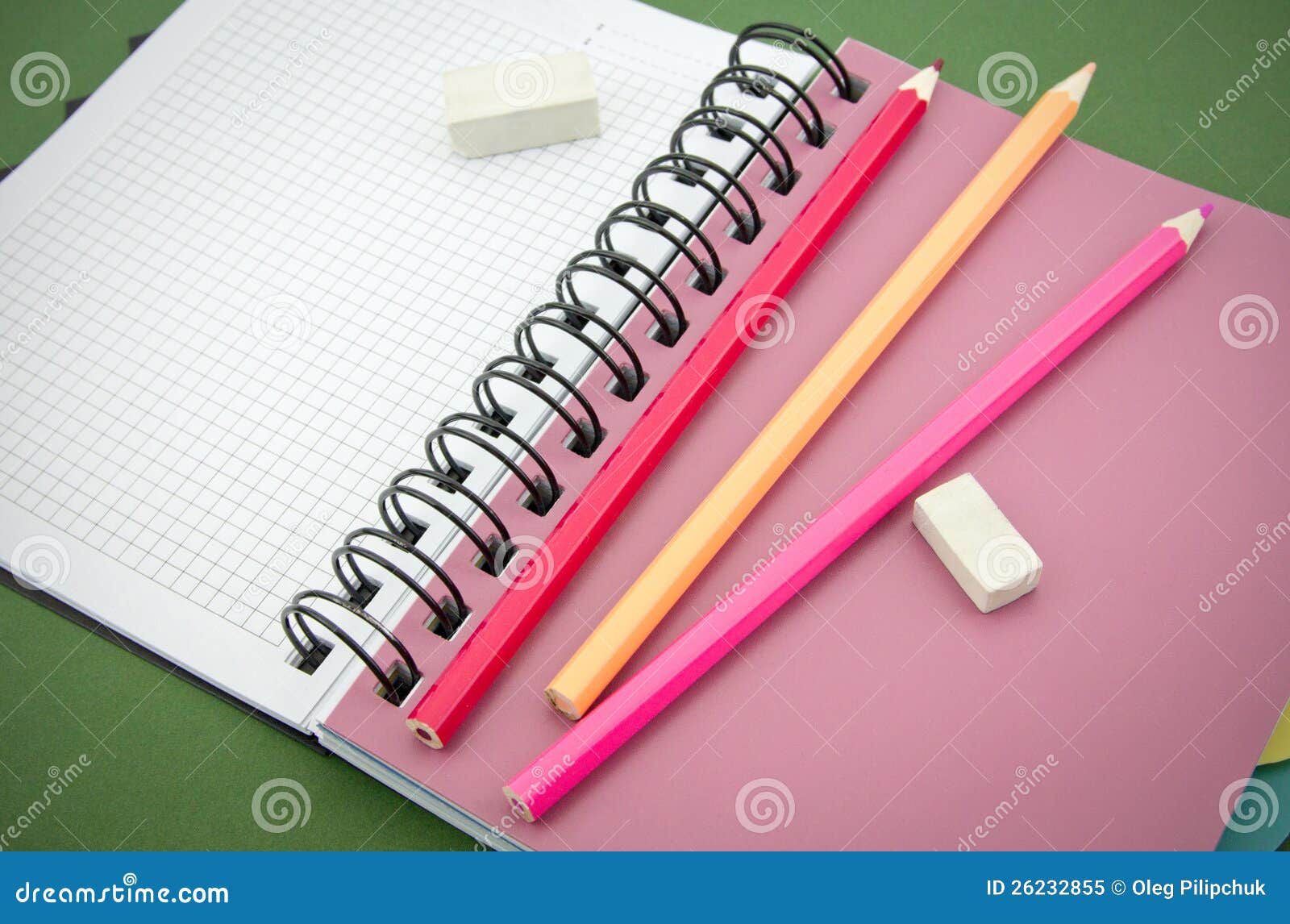 Pencil, eraser, notebook stock image. Image of spiral - 26232855