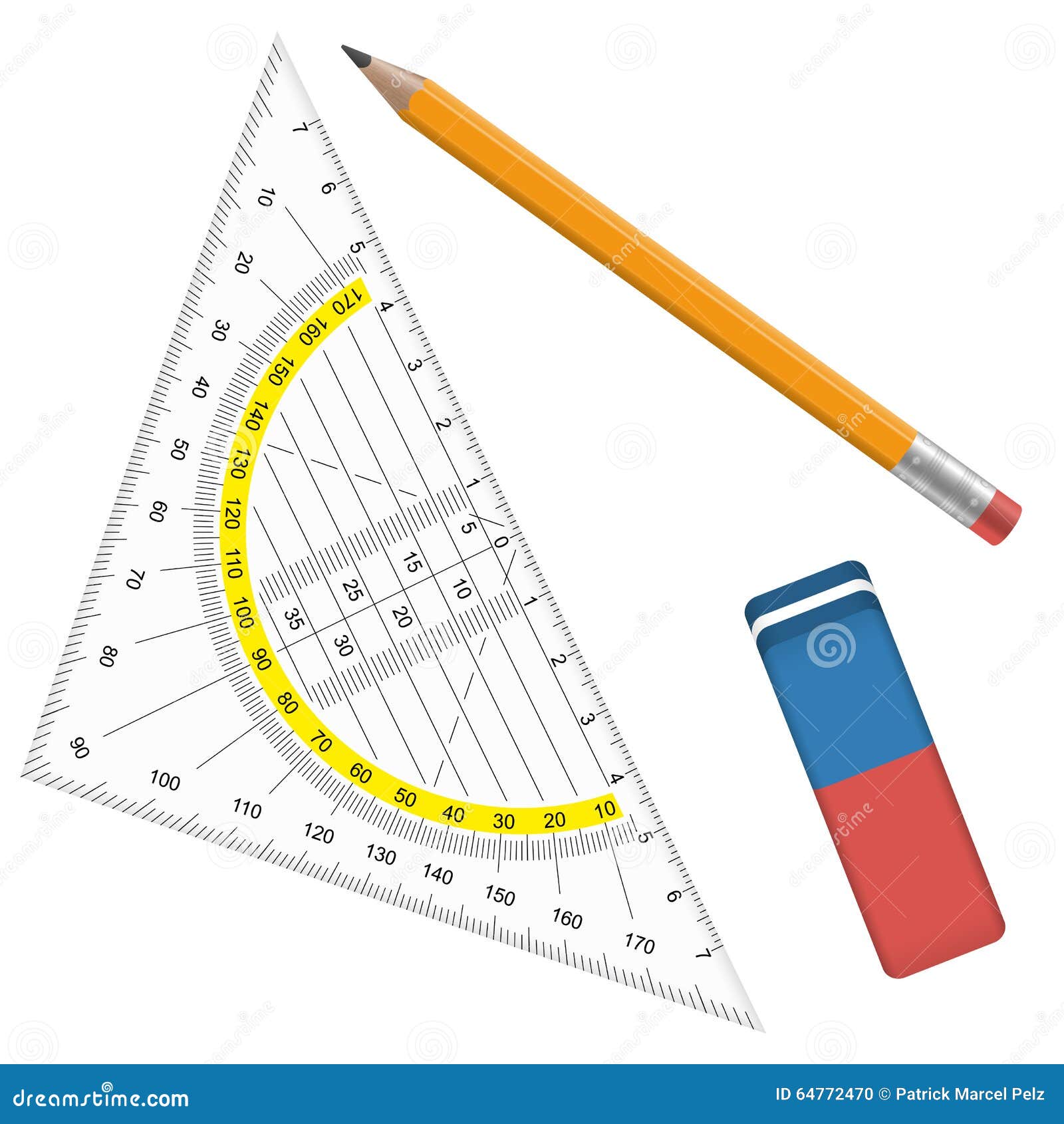 Pencil, Eraser and Protractor Stock Vector - Illustration of angle ...