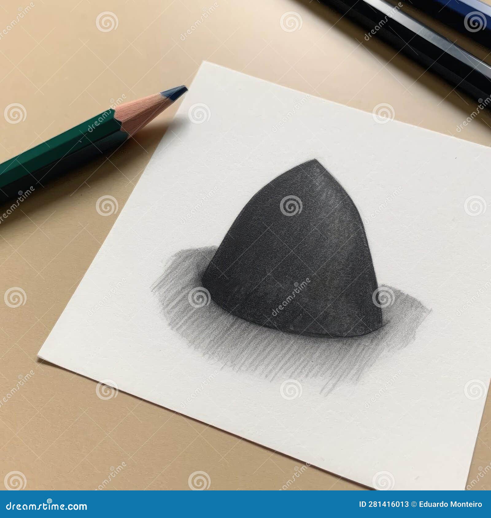 Pencil and Eraser on a White Sheet of Paper on a Brown Background Stock ...