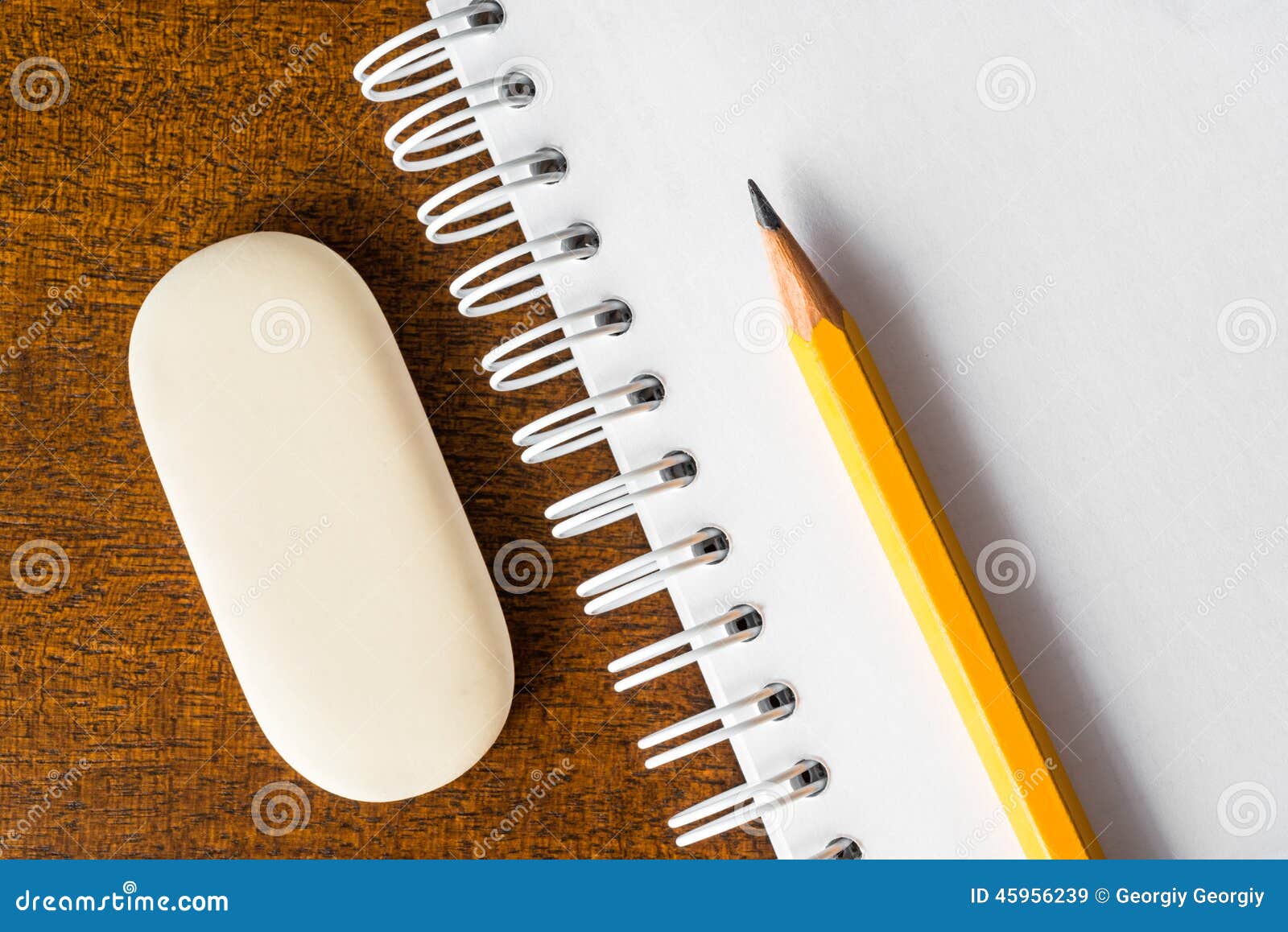 Pencil and Eraser on the Wooden Table Stock Image - Image of notebook ...
