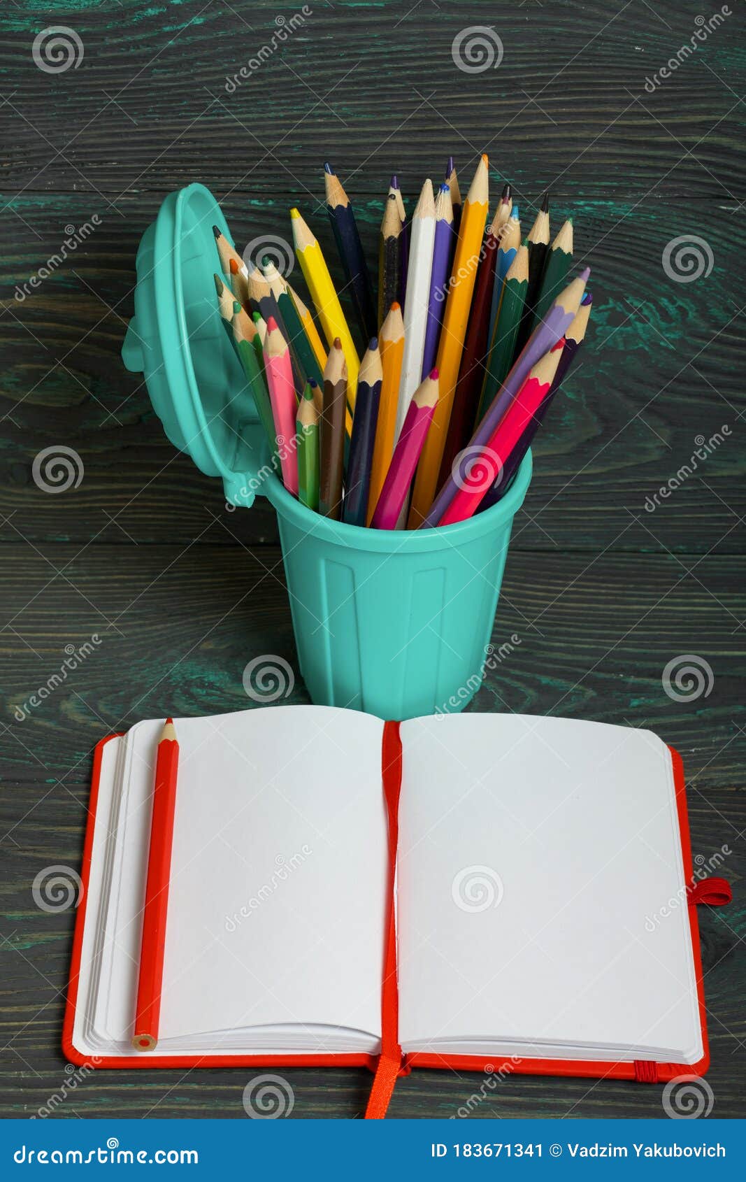 Pencil Filled with Colored Pencils. in the Form of a Garbage Container ...