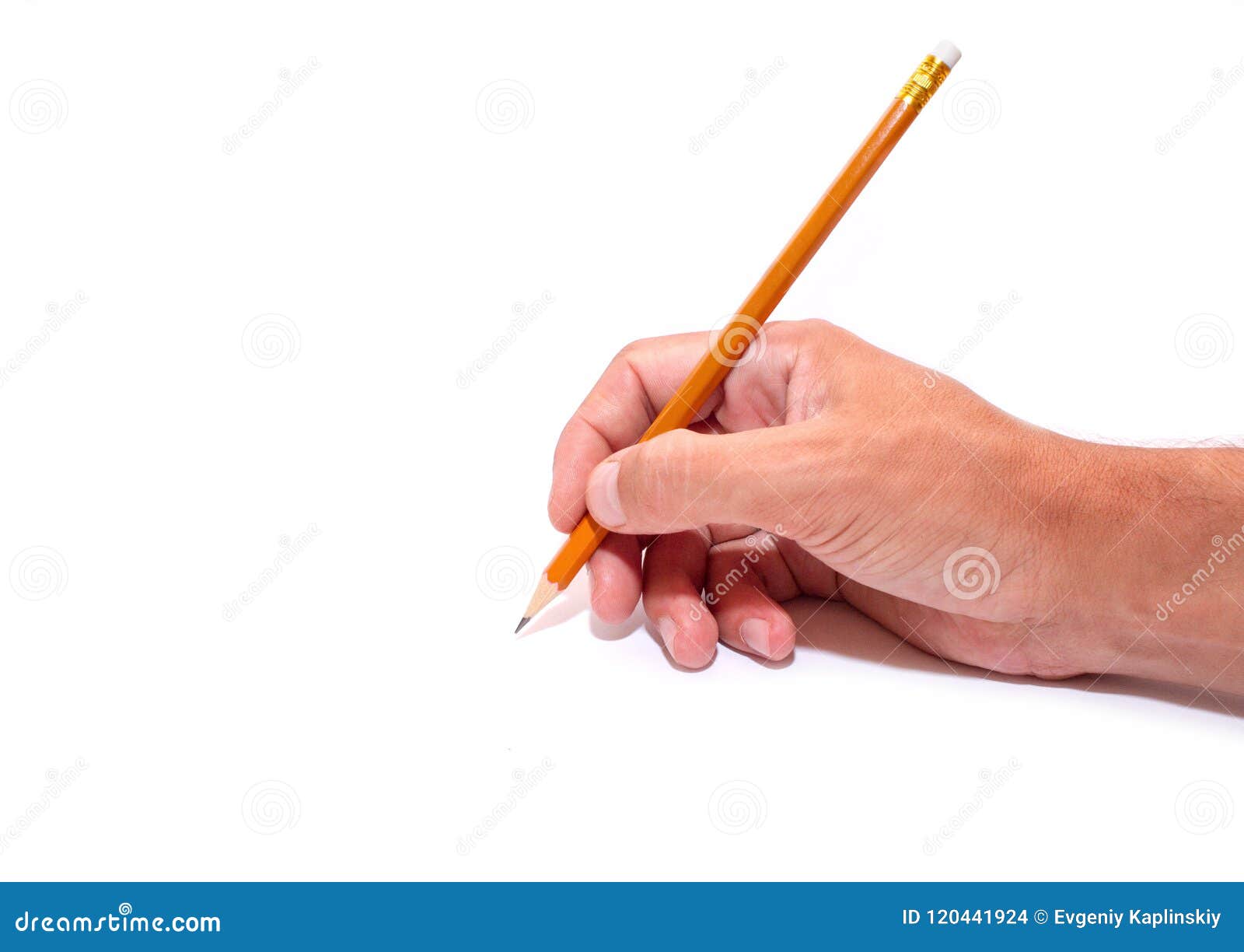 Pencil in the Hand of a Student on a White Background, Side View Stock ...