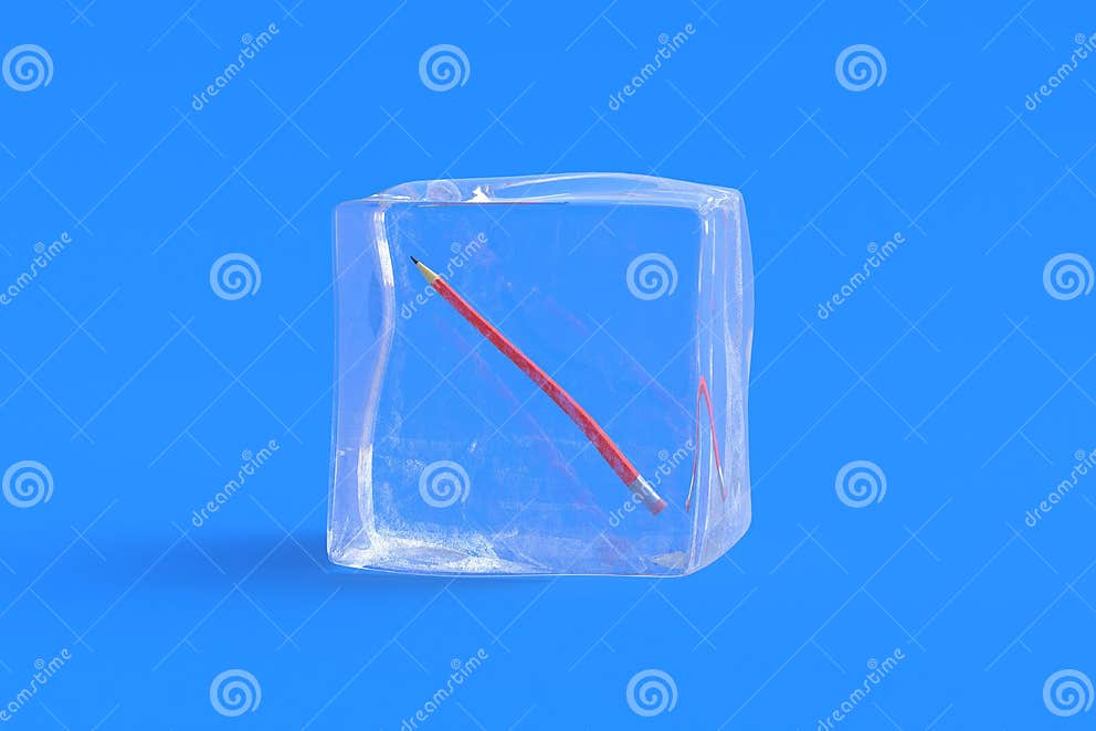 Pencil in ice cube stock illustration. Illustration of drawing - 264097813