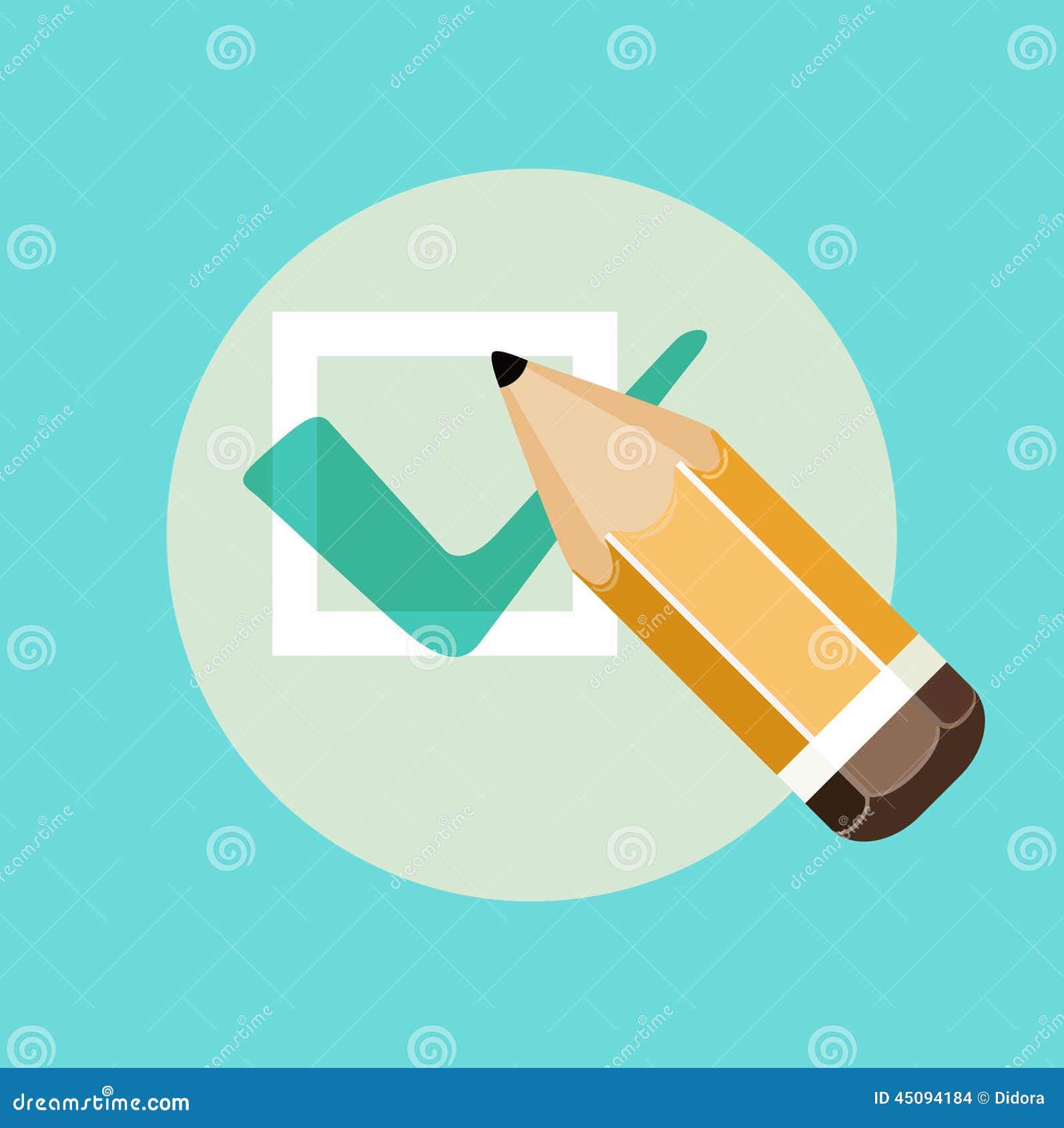 Pencil Icon with Check Box Flat Design Icon Stock Illustration ...