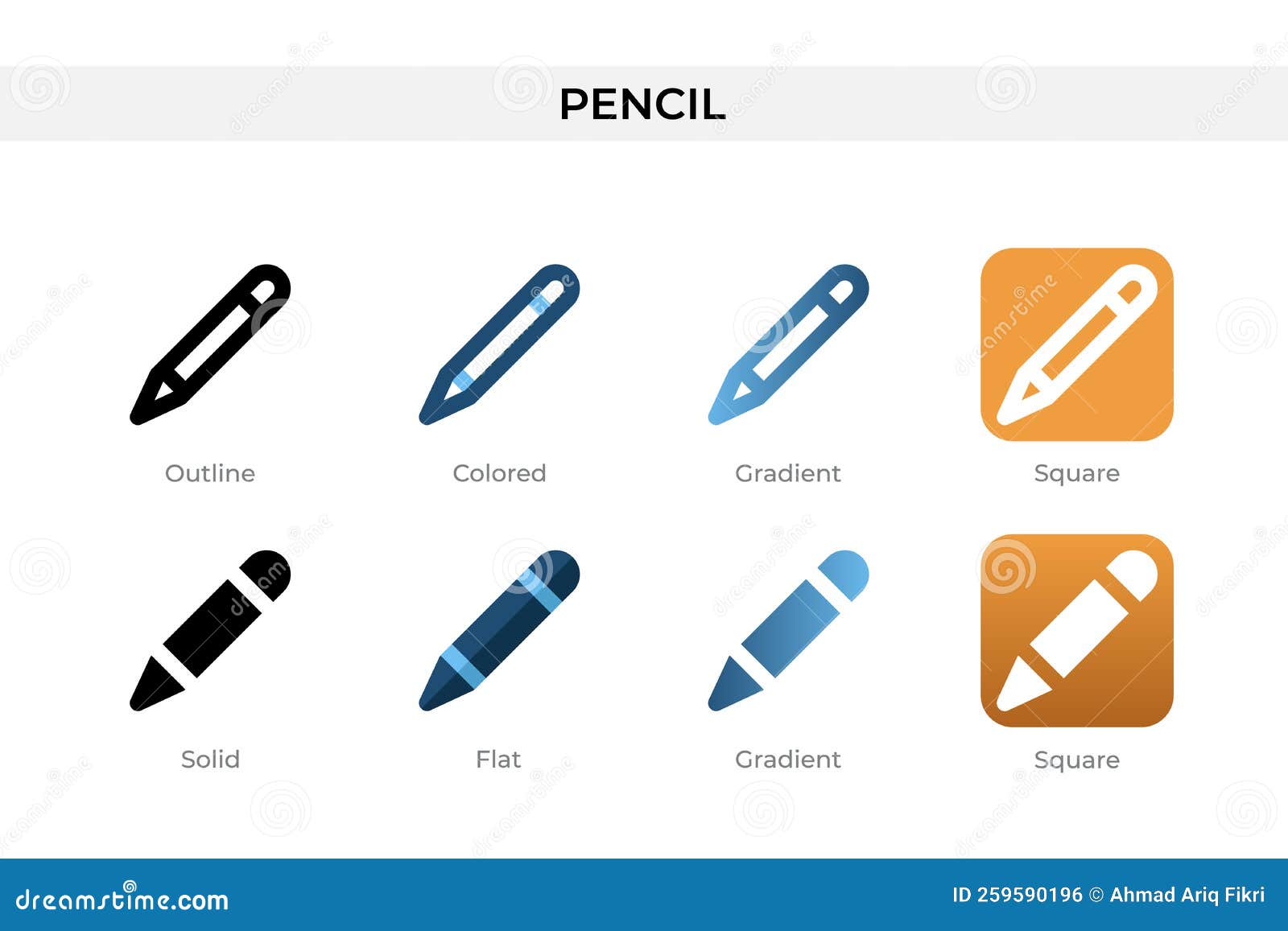 Pencil Icon in Different Style. Pencil Vector Icons Designed in Outline ...