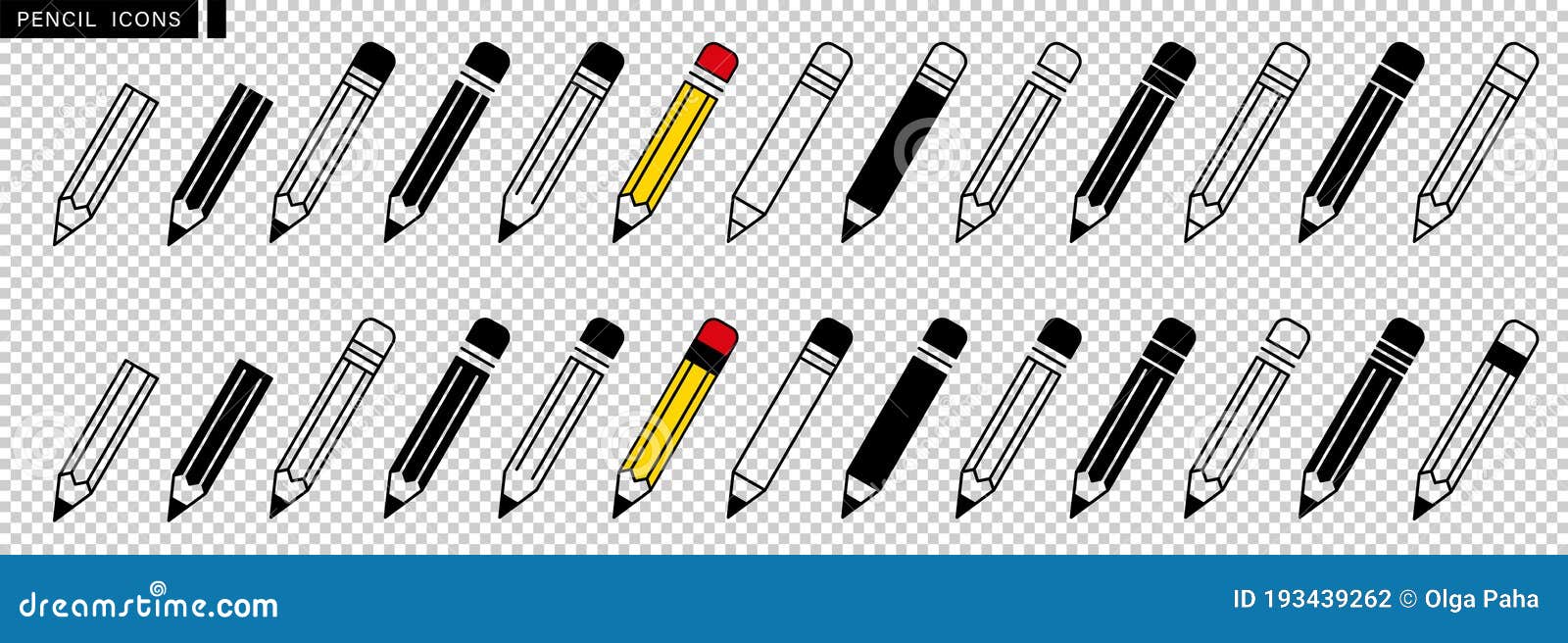 Big set pencil transparent stock vector. Illustration of isolated ...