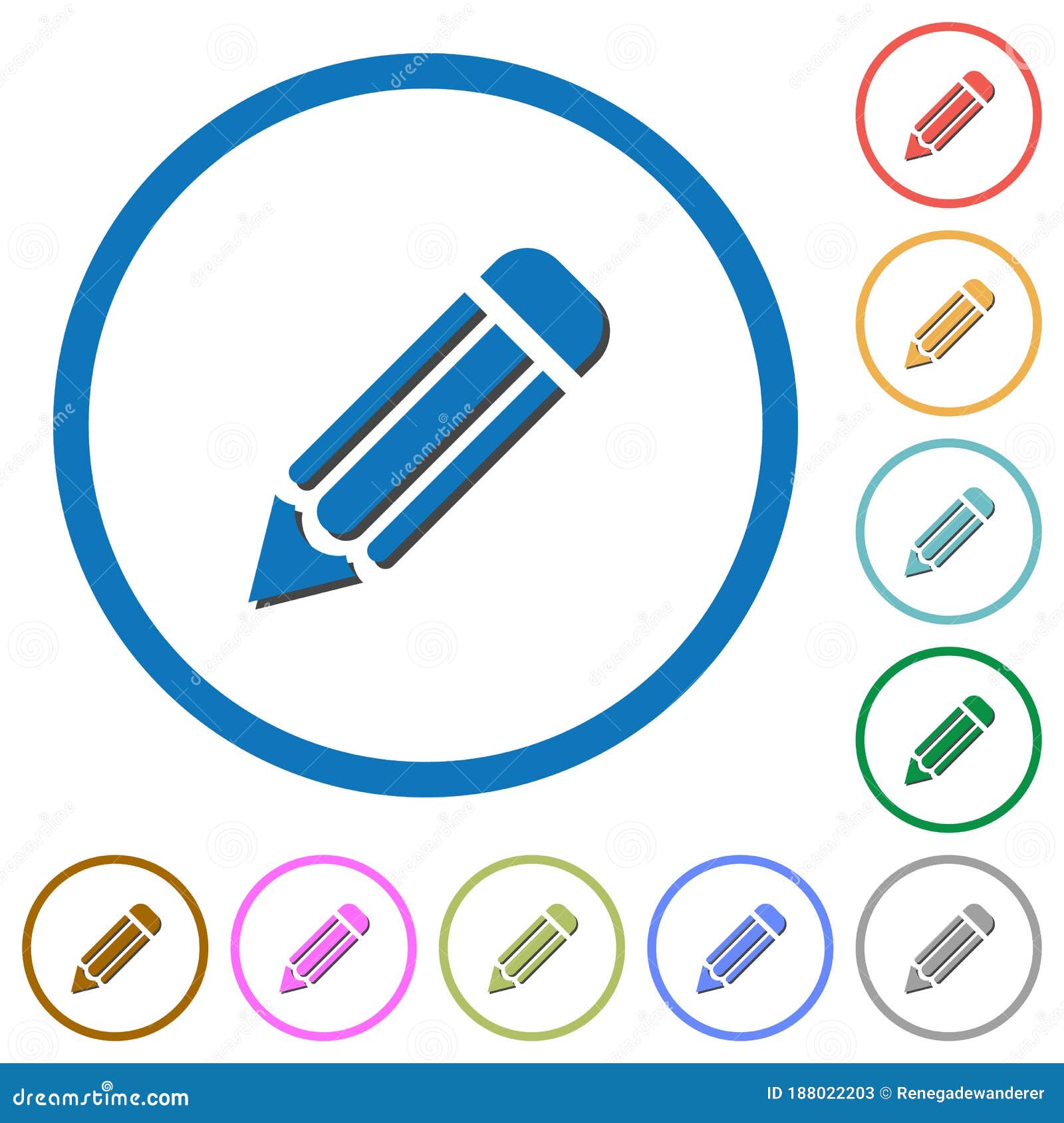 Pencil Icons with Shadows and Outlines Stock Vector - Illustration of ...
