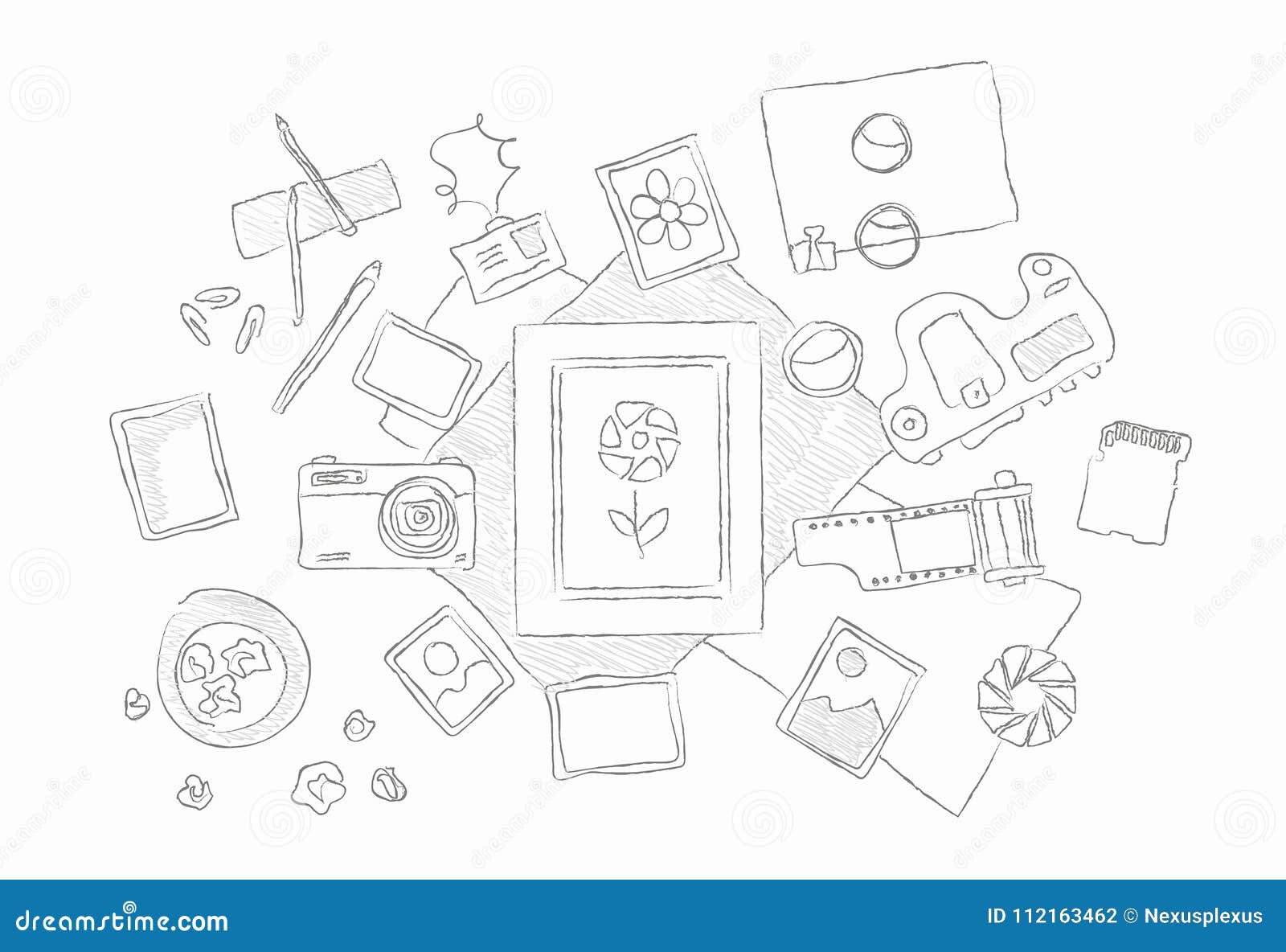 Drawn Image of Work Table with Objects Stock Illustration ...