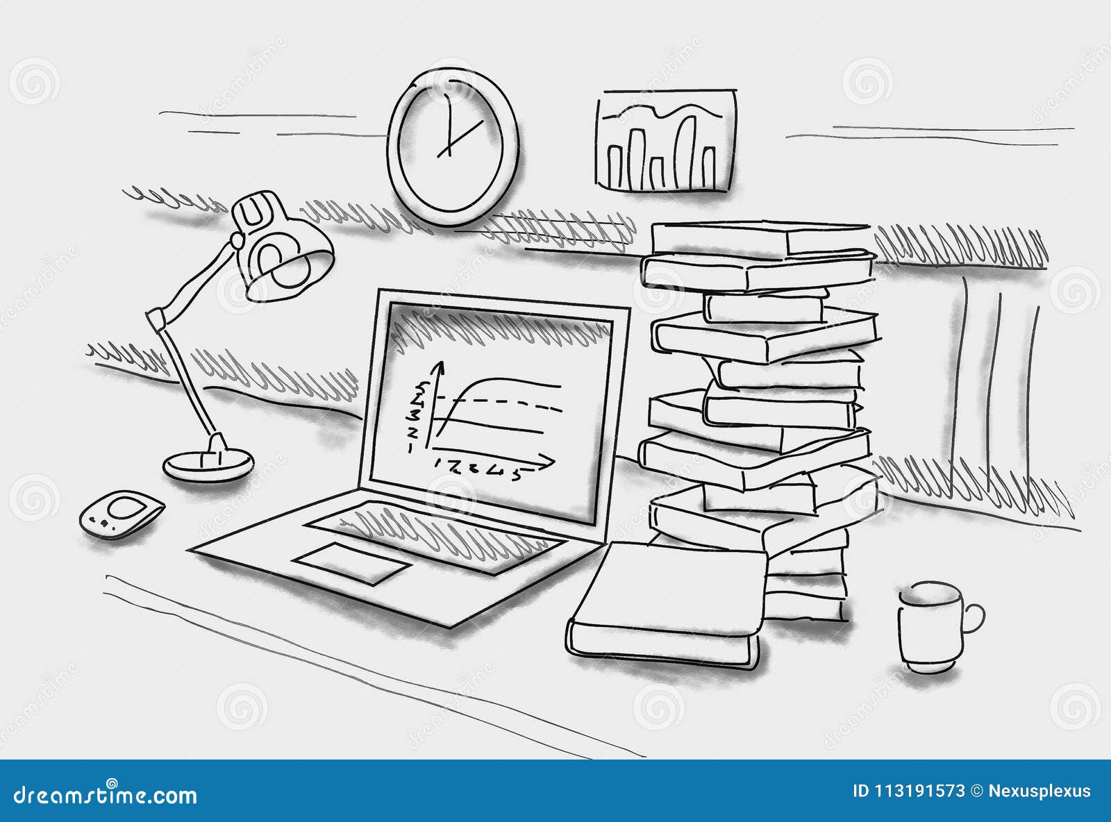 Drawn Image of Work Table with Objects Stock Illustration ...