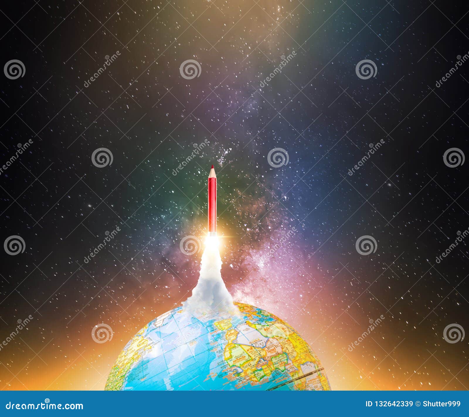 Pencil with Jet Rocket Engine Rush To Space Stock Illustration ...
