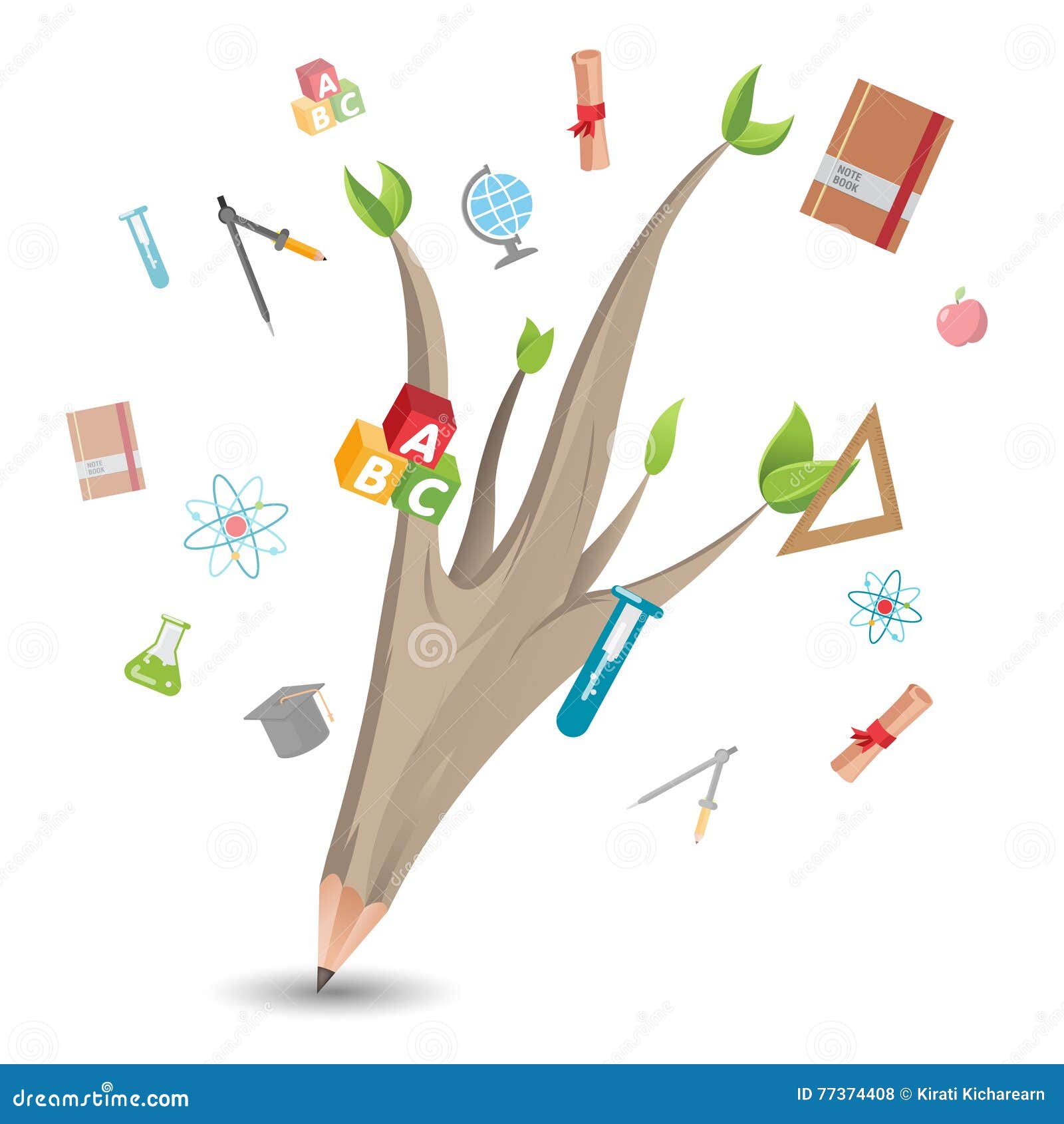 Pencil Leaf Tree Education School Vector Stock Illustration ...