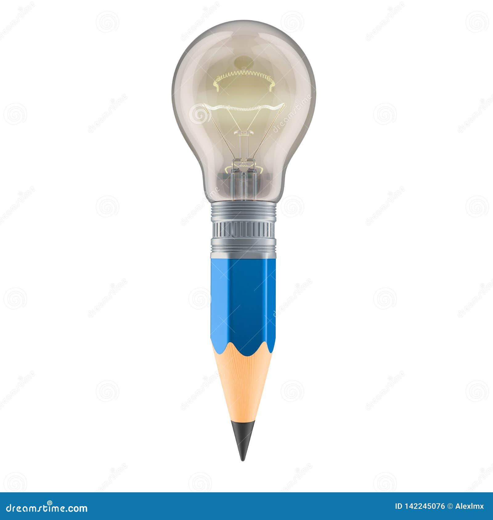 Pencil with Light Bulb, Idea Concept. 3D Rendering Stock Illustration ...