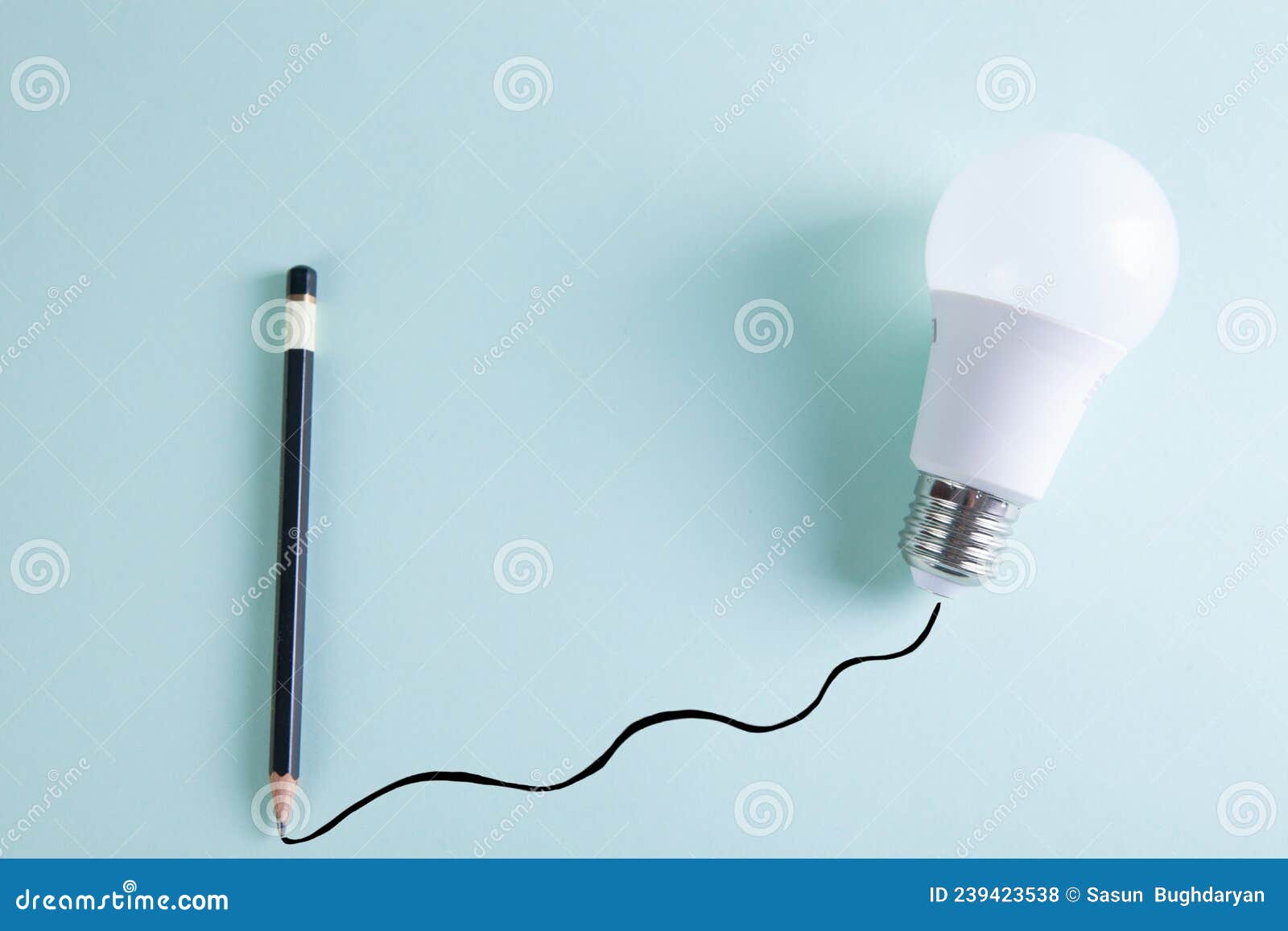 Pencil and Light Bulb on the Table Stock Photo - Image of lead, table ...