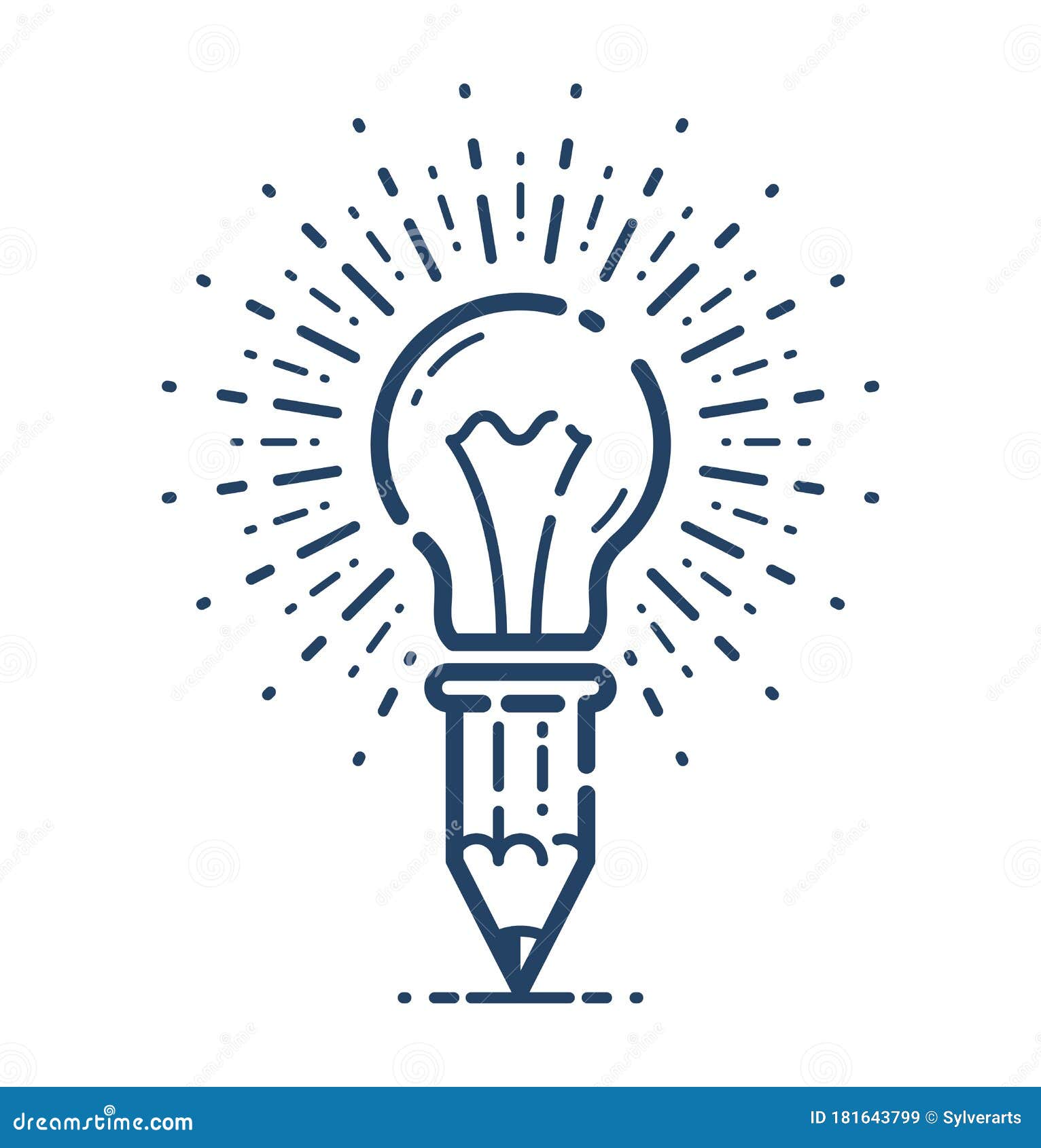 Pencil with Light Bulb Vector Simple Linear Icon, Education Science and ...