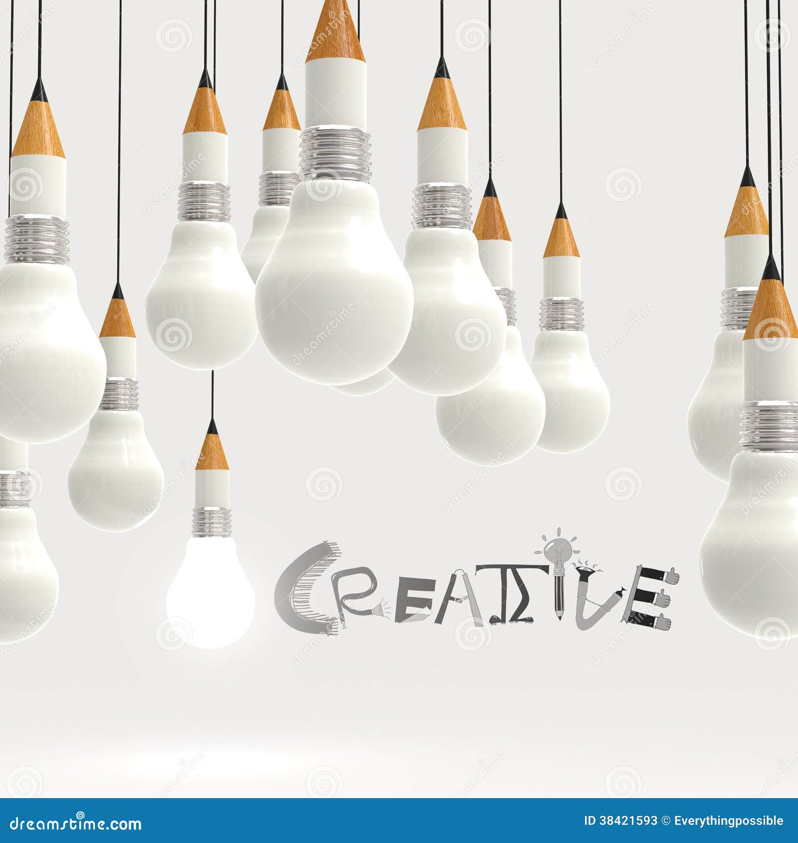 Pencil Lightbulb 3d and Design Word CREATIVE Stock Illustration ...