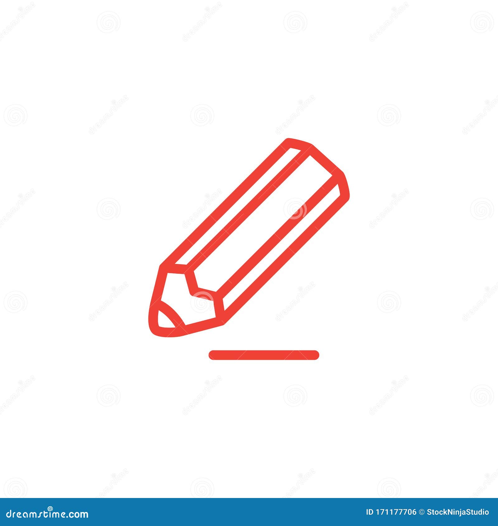 Pencil Line Red Icon on White Background. Red Flat Style Vector ...