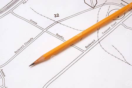 Pencil on map stock image. Image of information, direction - 4847109
