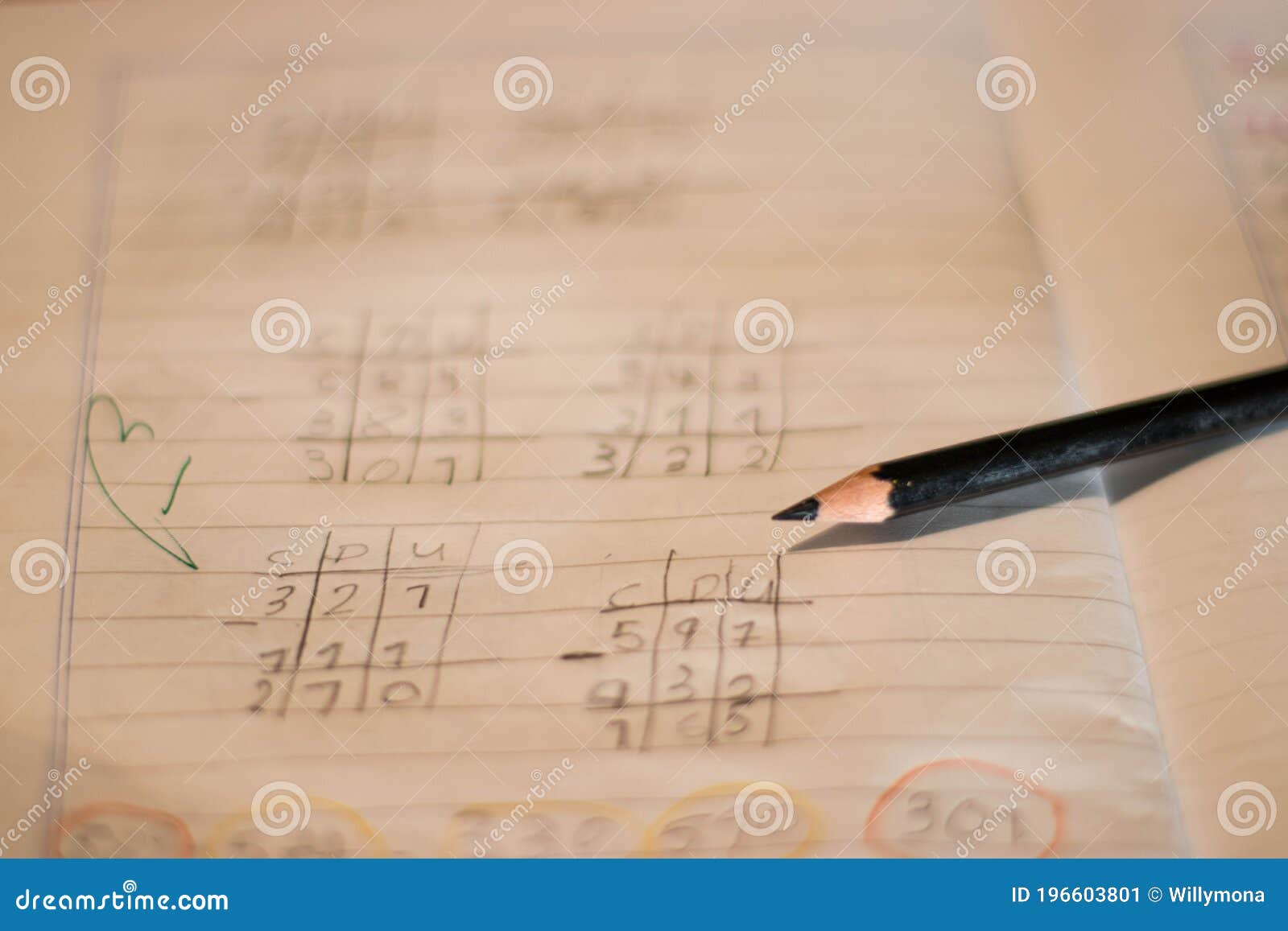 Pencil on math notebook stock image. Image of pencil - 196603801