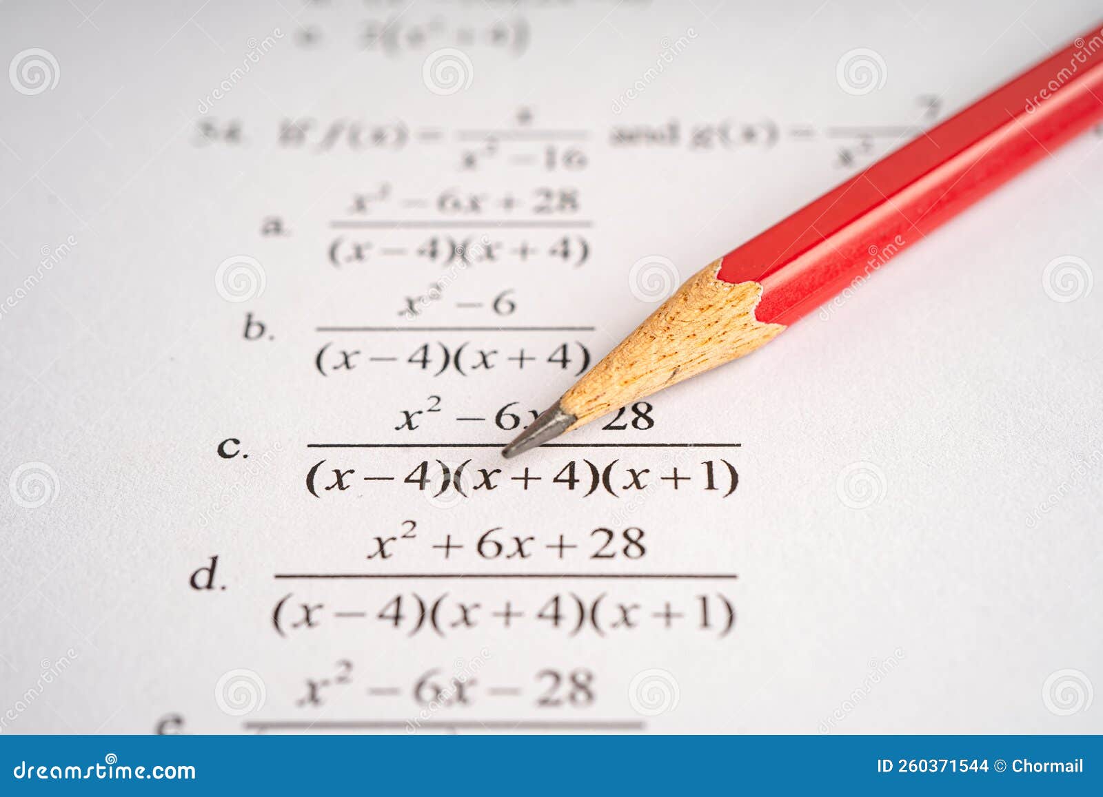 Pencil on Mathematic Formula Exercise Test Paper in Education School ...