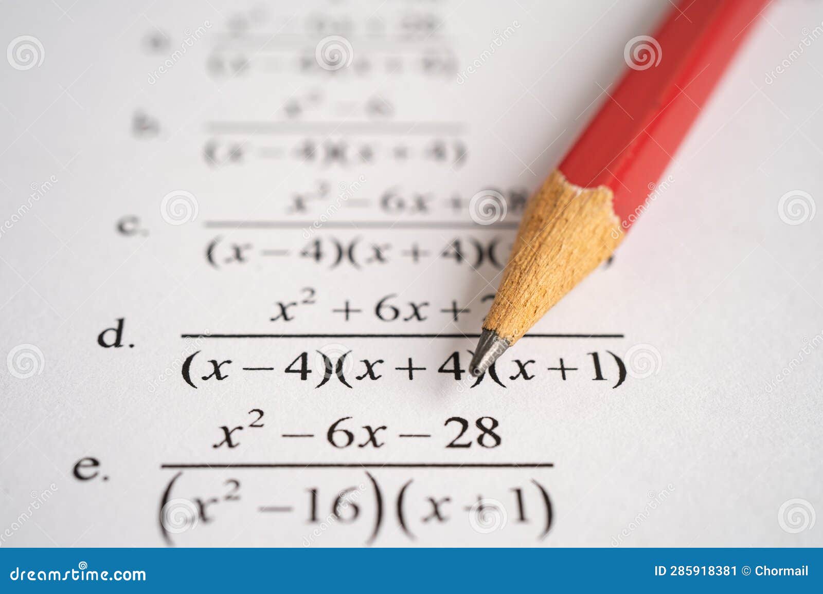 Pencil on Mathematic Formula Exercise Test Paper in Education School ...