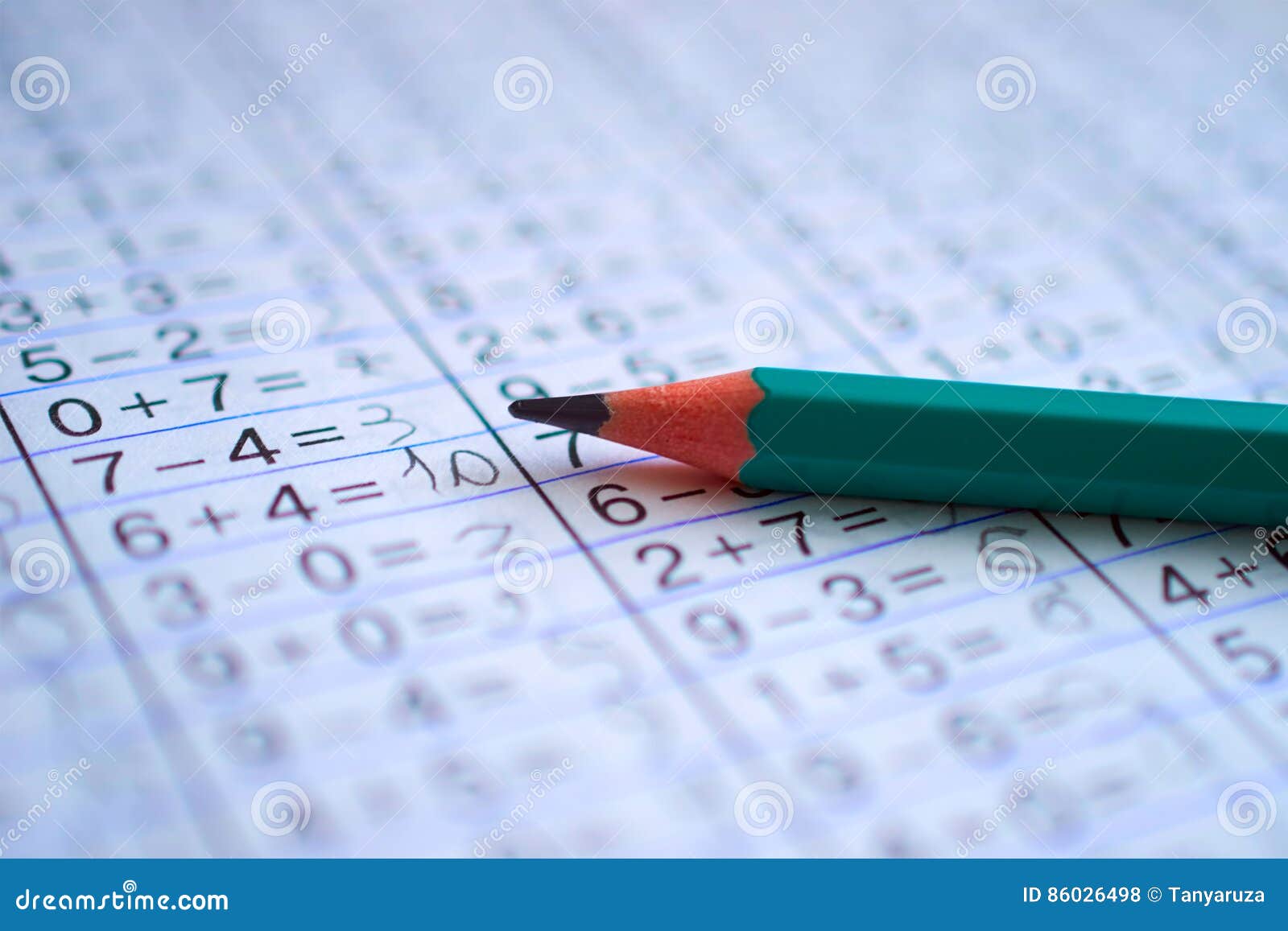 Pencil is on Notebook with Mathematical Examples Stock Photo - Image of ...