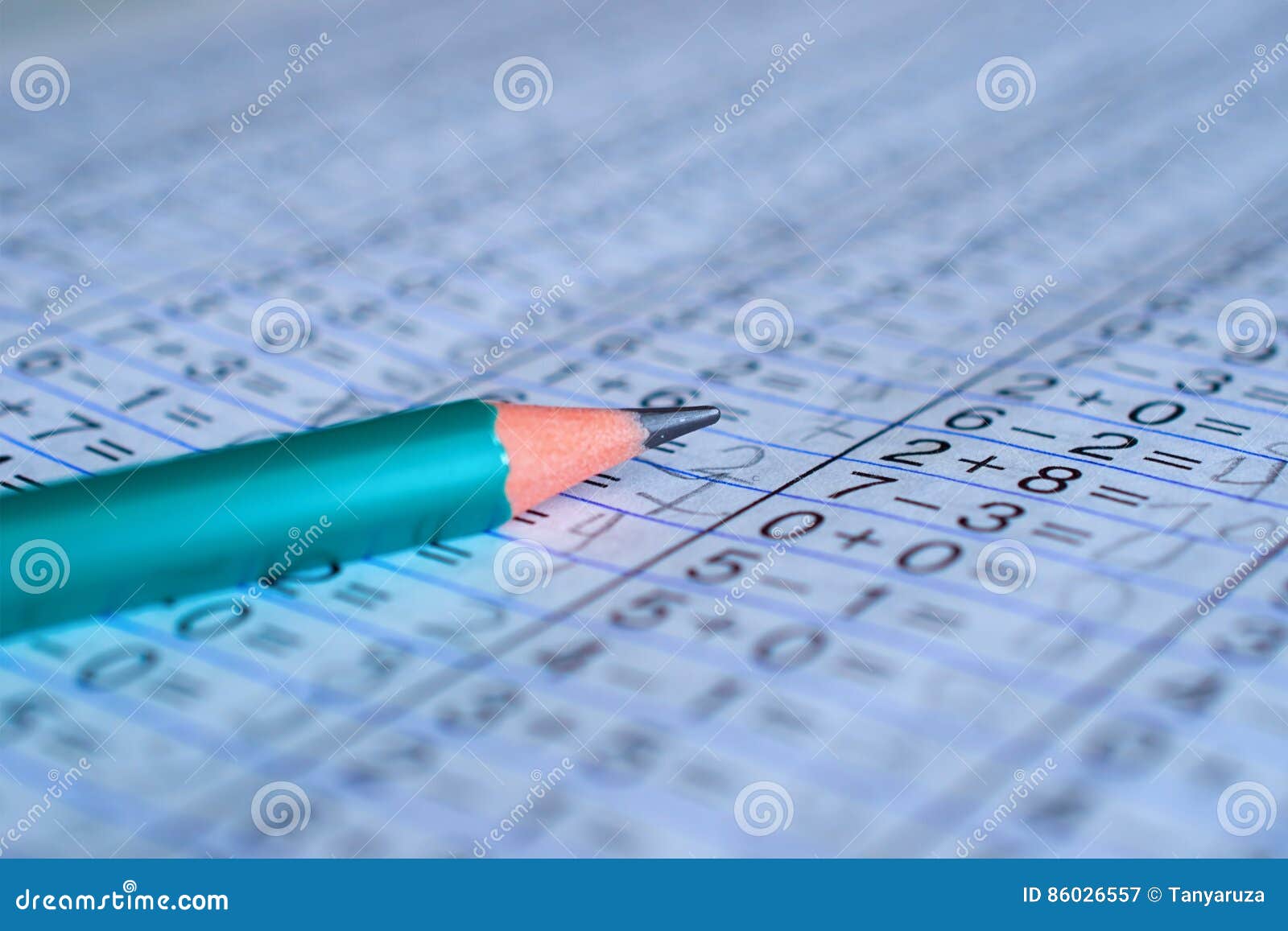 Pencil is on Notebook with Mathematical Examples Stock Image - Image of ...
