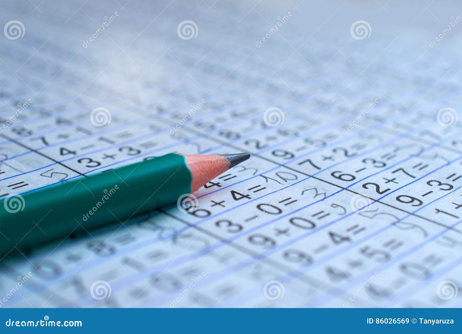 Pencil is on Notebook with Mathematical Examples Stock Image - Image of ...