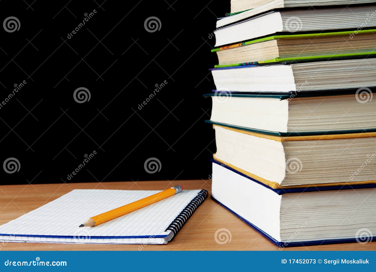 Pencil on Notebook Near Pile of Books Stock Image - Image of education ...