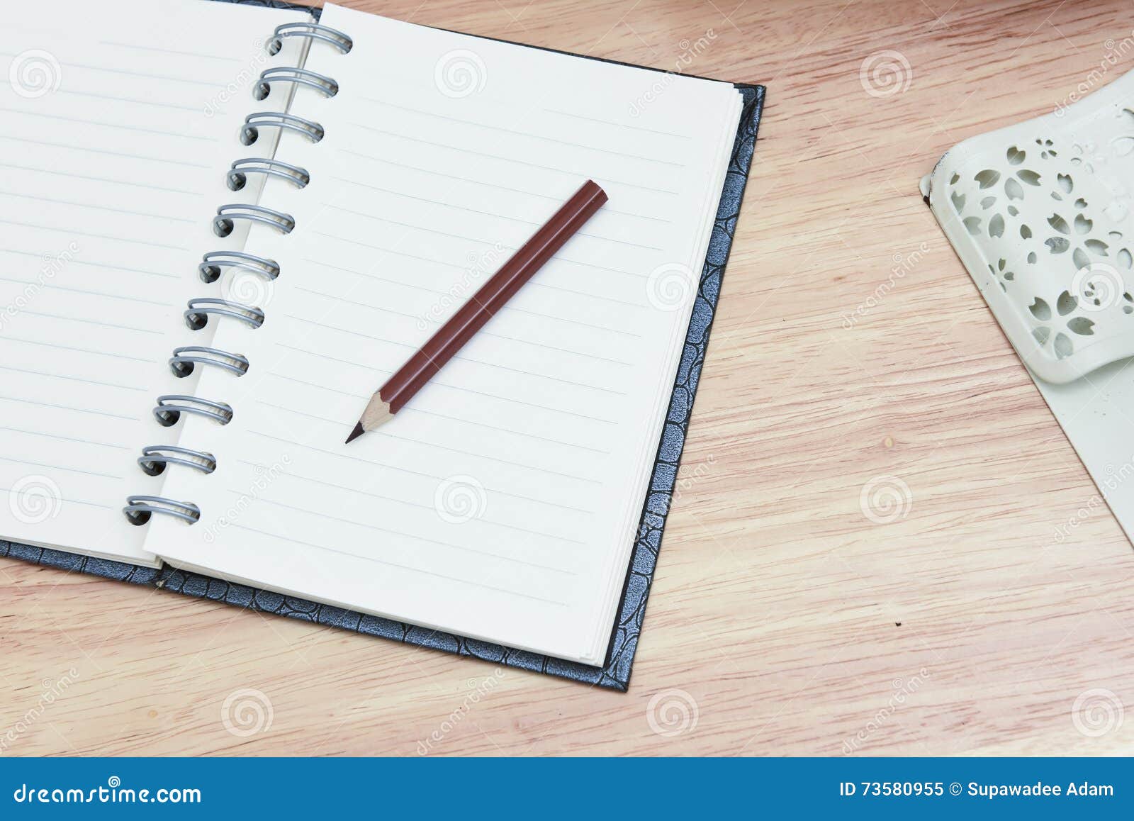Pencil and Notebook on Wood Background. Stock Image - Image of personal ...