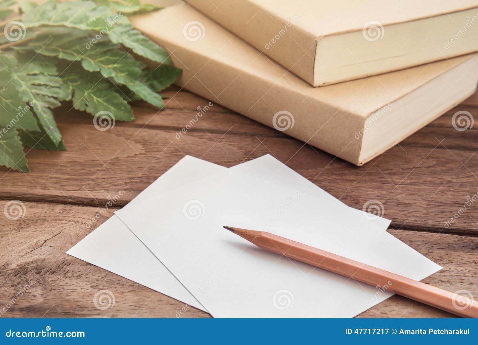 Pencil with Paper and Book on Wooden Table Stock Image - Image of blank ...