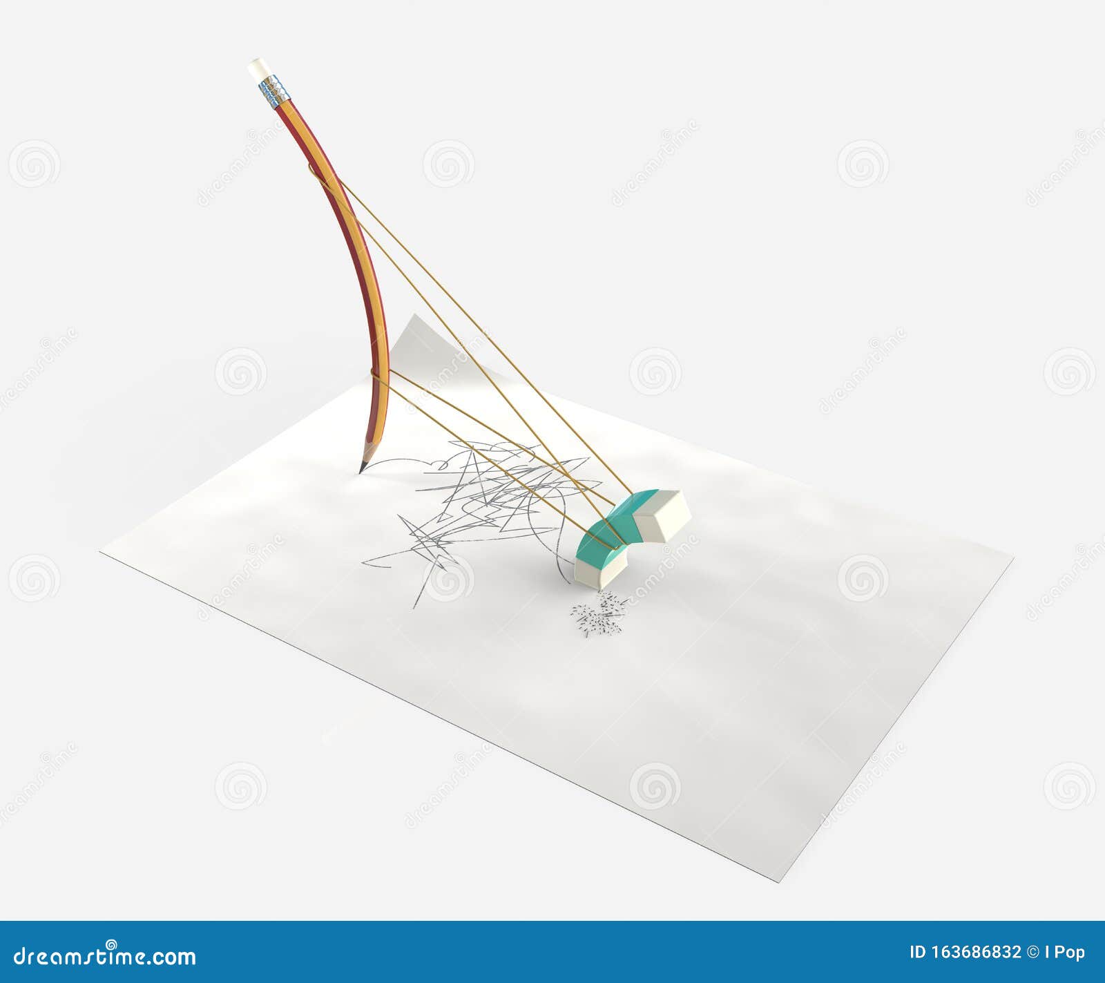 Pencil & Eraser & Paper & Scrawl Line - Back - 3D Render Stock ...