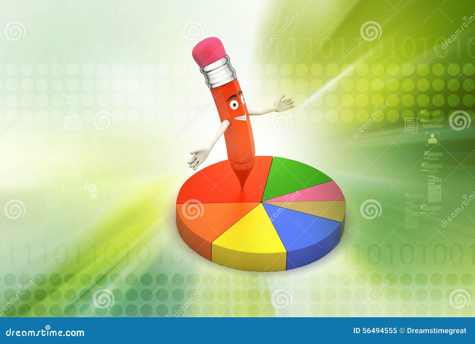 Pencil with pie chart stock illustration. Illustration of black - 56494555