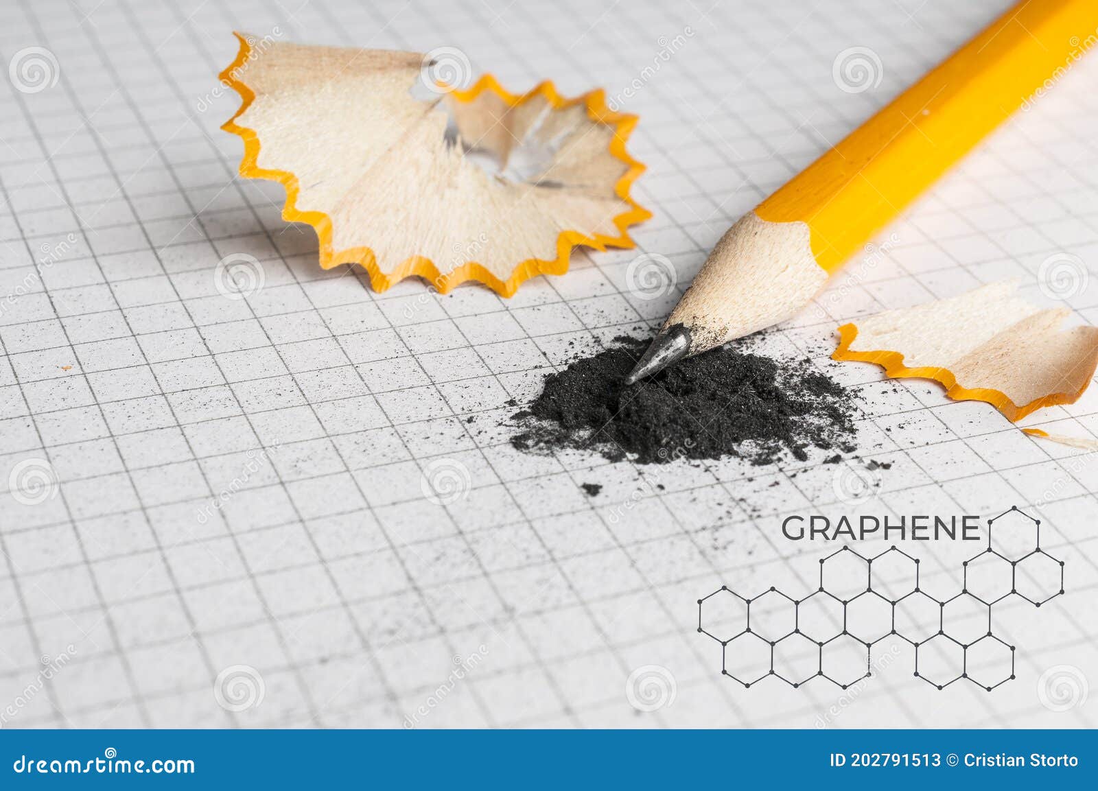 Pencil on a Pile of Graphite and Molecular Structure of Graphene Stock ...
