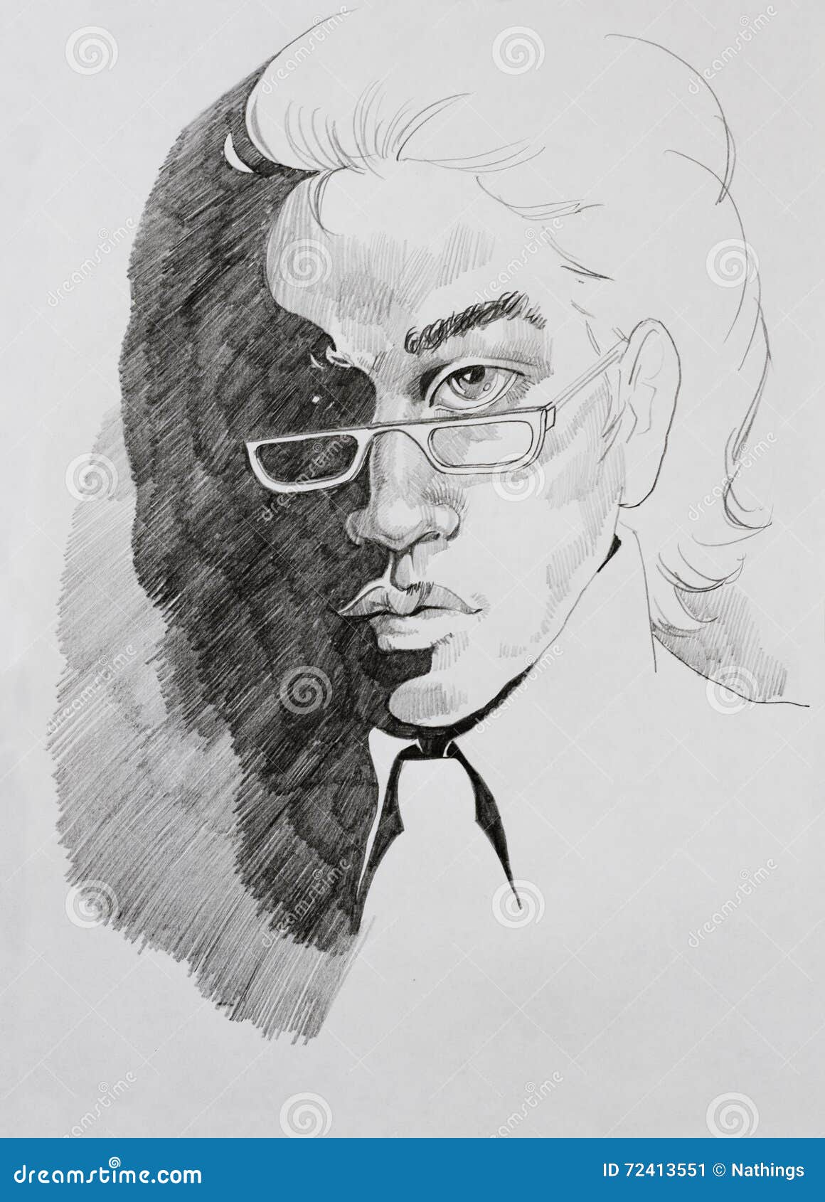Pencil Portrait of Young Man in Glasses Stock Illustration ...