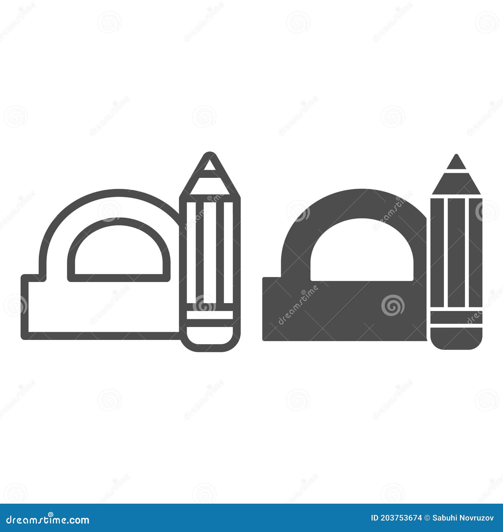 Pencil and Protractor Line and Solid Icon, School Concept, Geometry ...