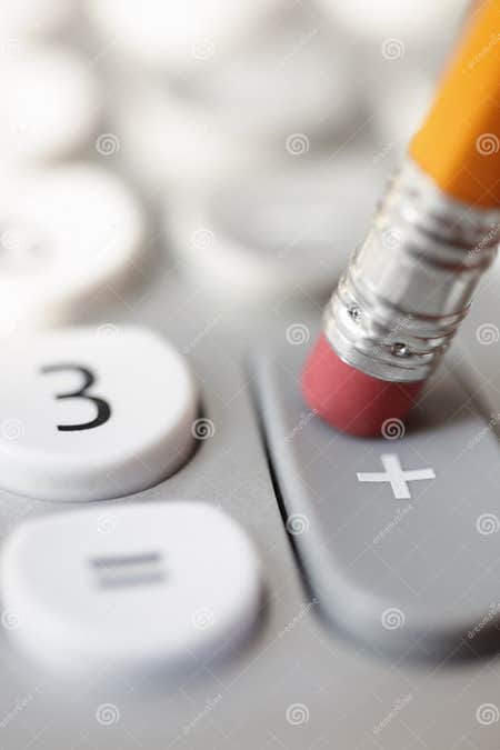 Pencil Pushing Addition Button on Calculator Stock Image - Image of ...