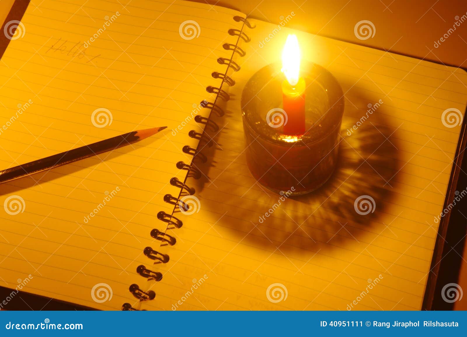 Pencil Put on Notebook with Candle Light. Stock Image - Image of page ...