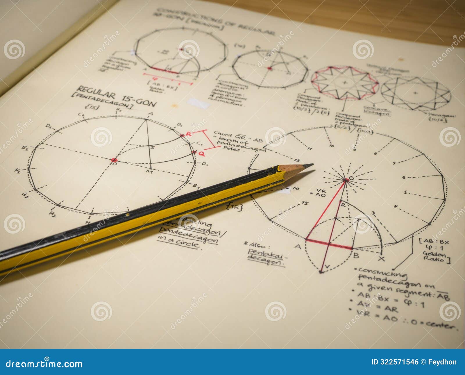 A Pencil Resting on a Geometry Calculation Drawing. Stock Photo - Image ...