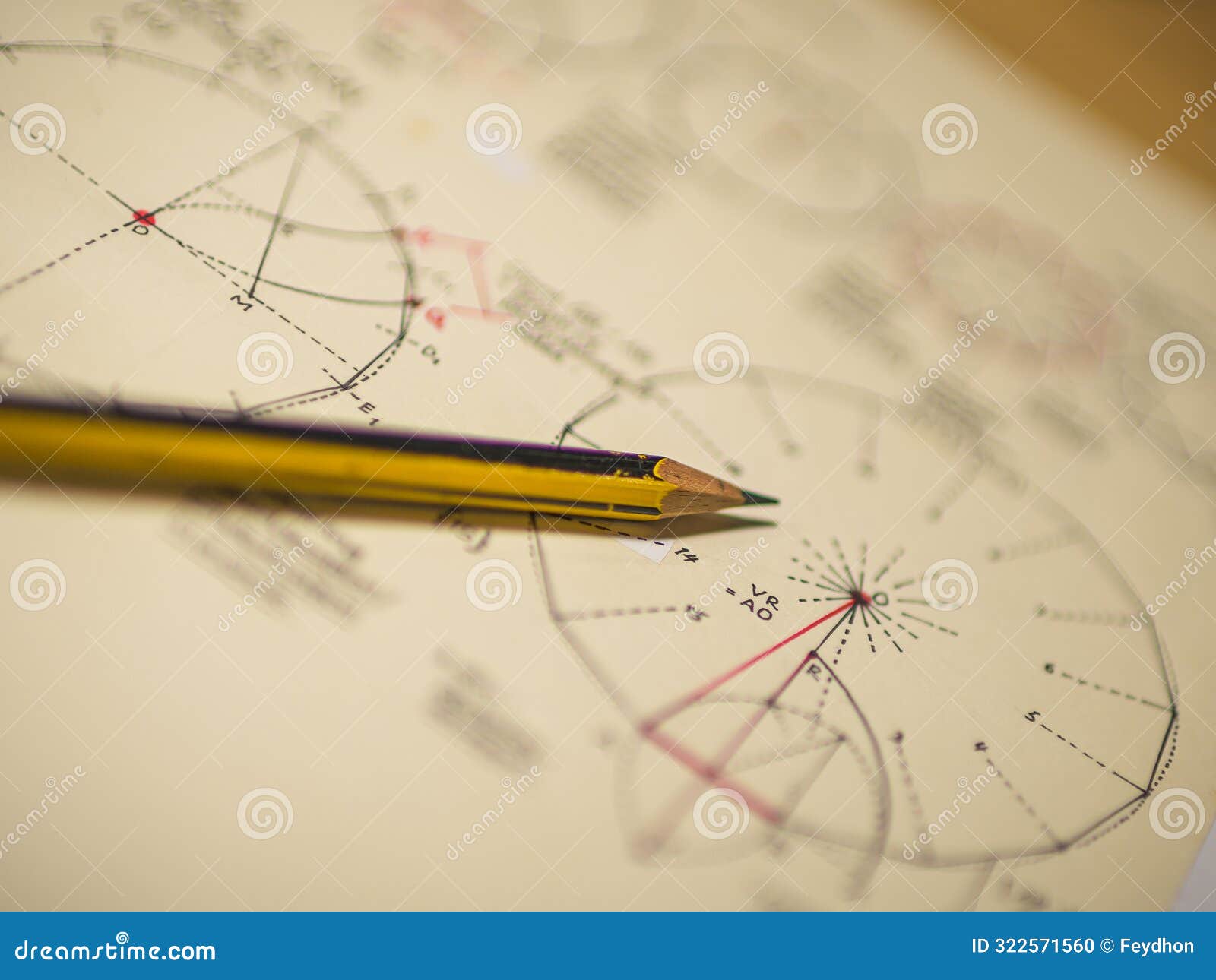 A Pencil Resting on a Geometry Calculation Drawing. Stock Photo - Image ...