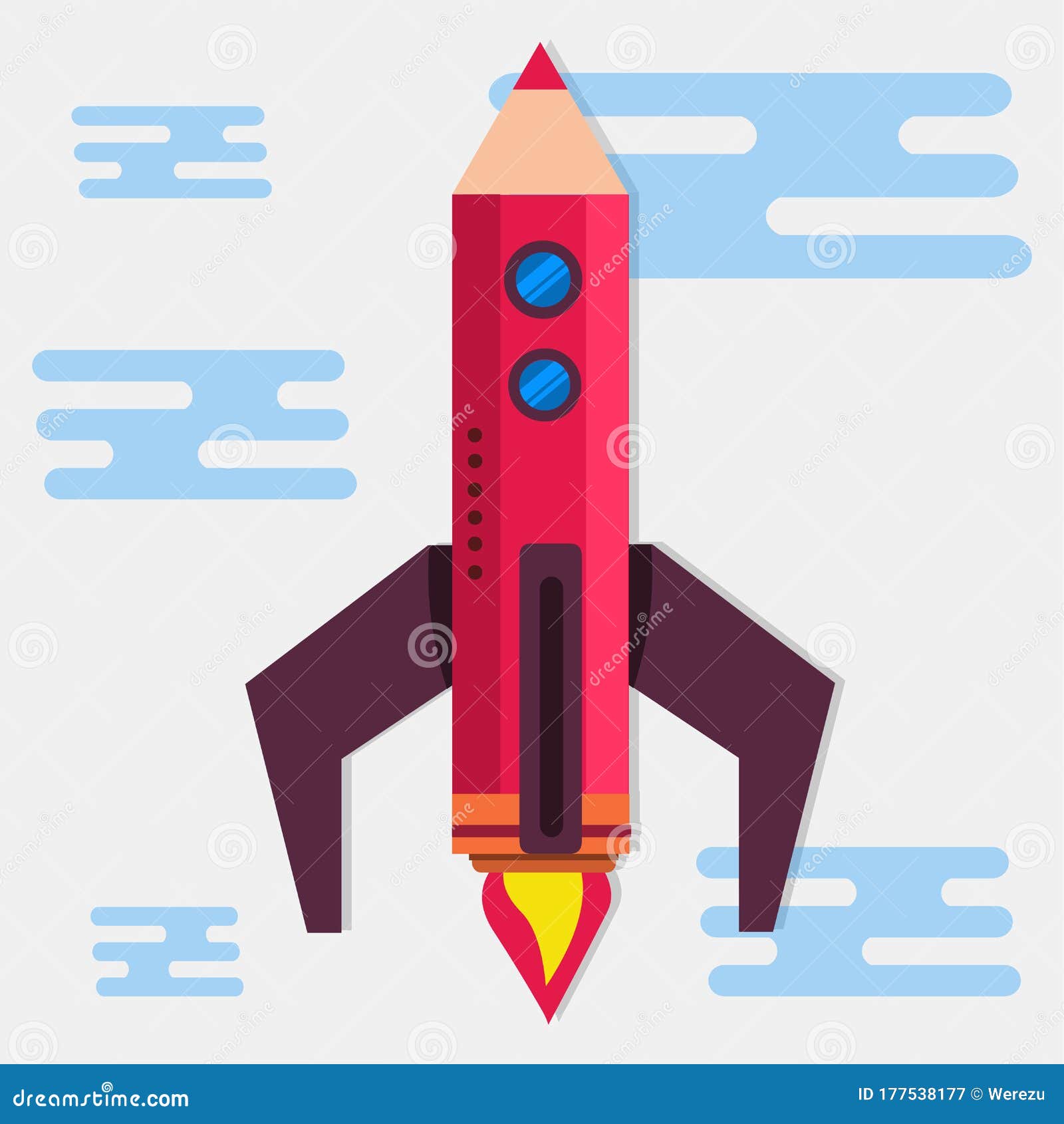 Pencil Rocket Symbol Flying Vector Illustration Stock Vector ...