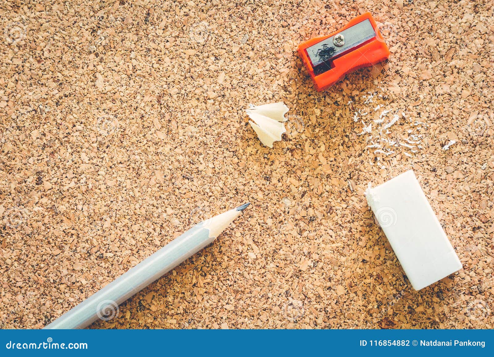 Pencil and Rubber Eraser on Cork Board Stock Photo - Image of ...