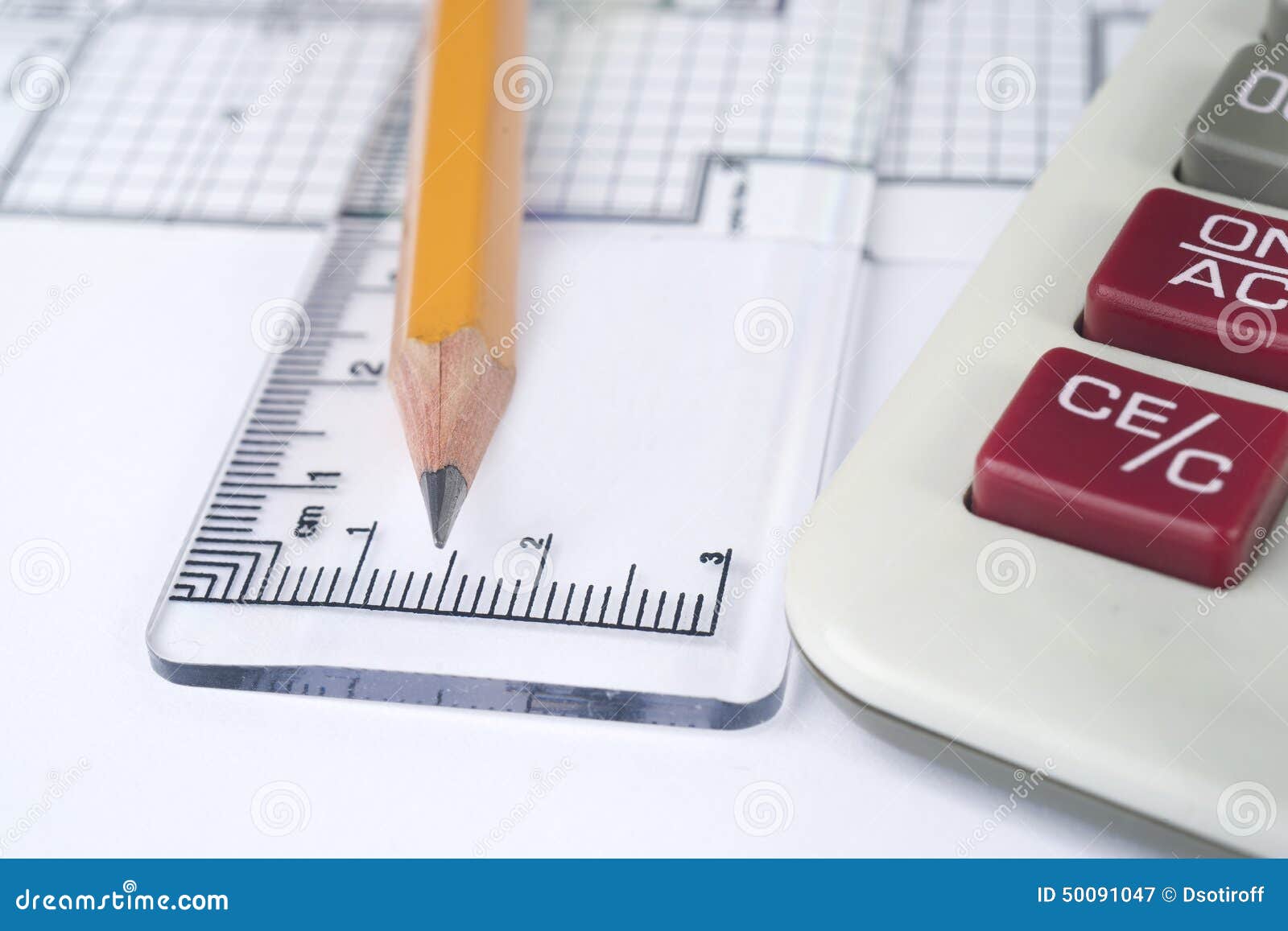 Pencil, Ruler and Calculator Stock Image - Image of measure, building ...
